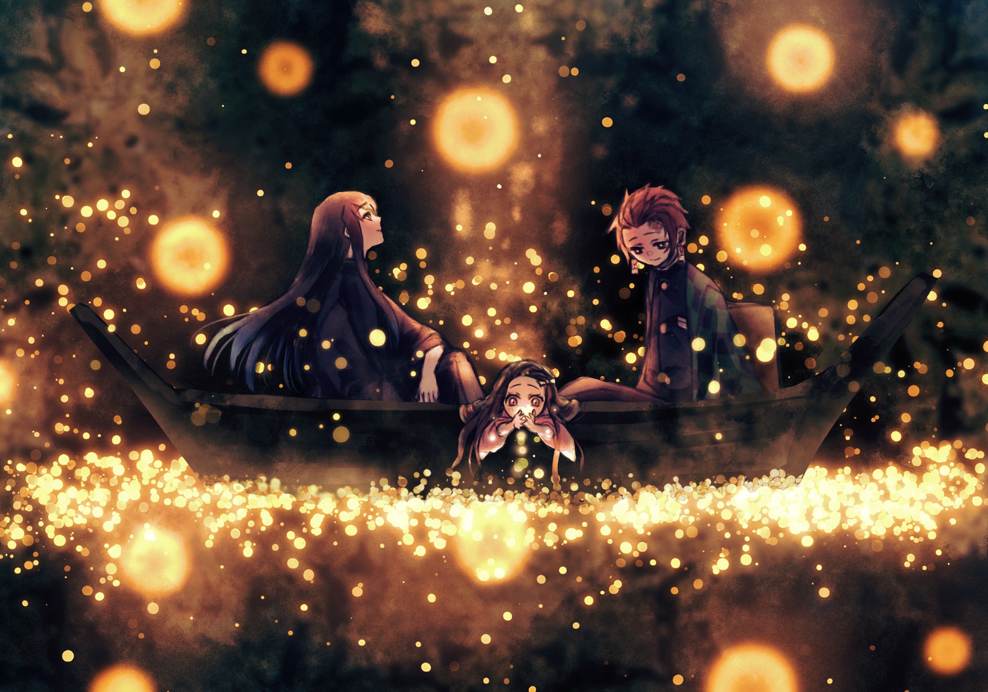 Demon Slayer Glow: Tanjiro, Nezuko & Muichiro in Enchanting Nightscape ...