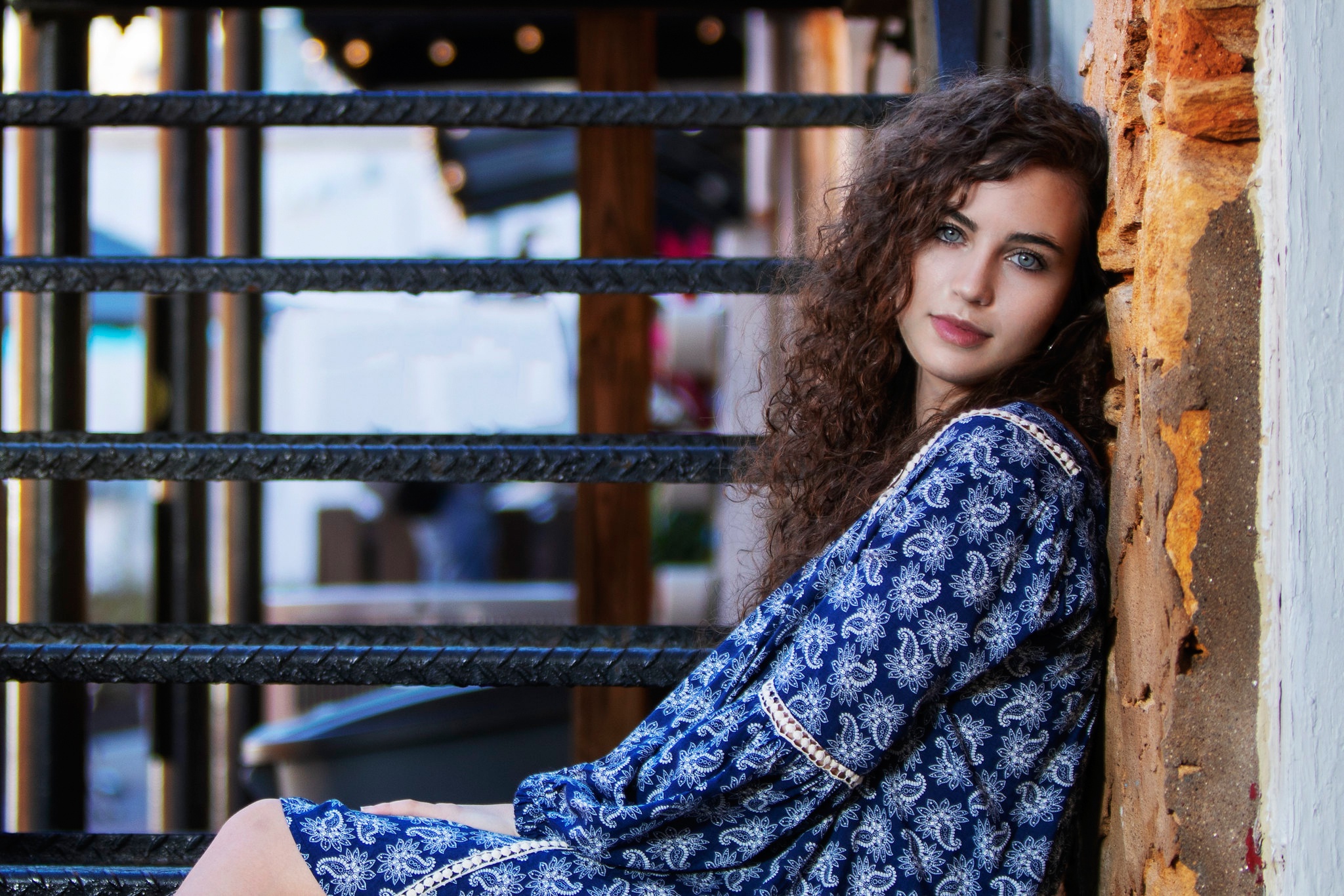 Download Brunette Depth Of Field Blue Eyes Woman Model HD Wallpaper