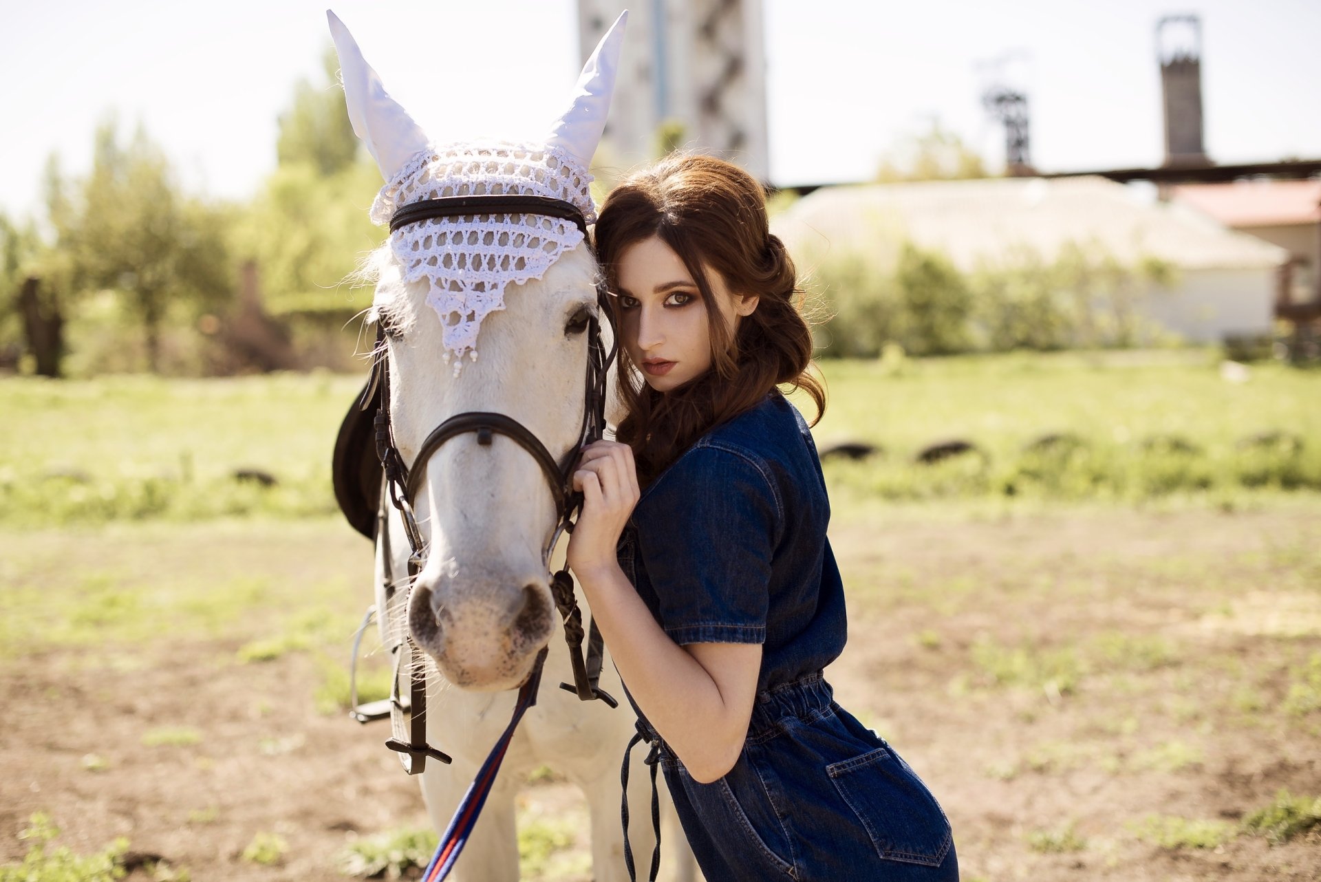 Download Brunette Depth Of Field Horse Woman Model HD Wallpaper