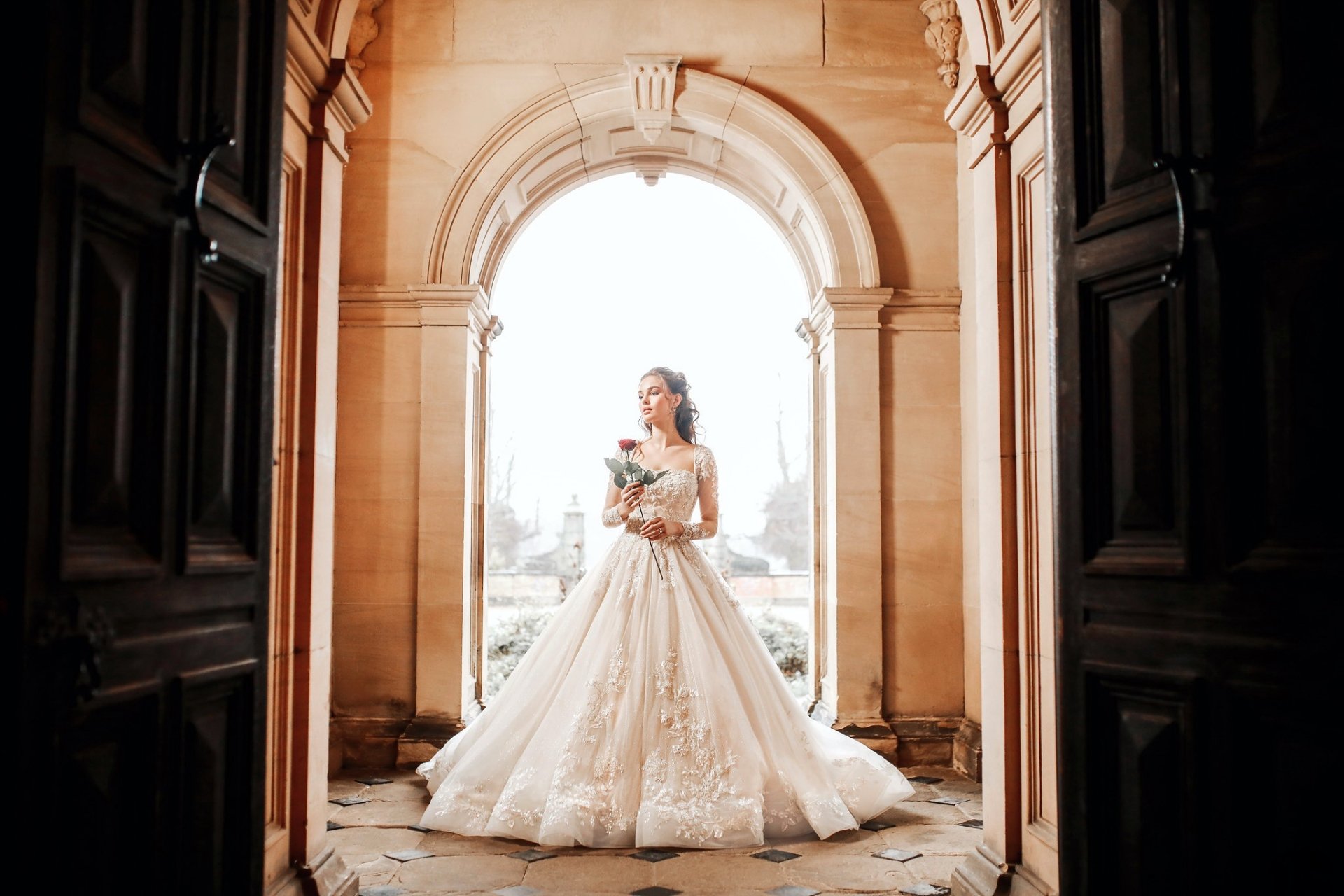 Download Wedding Dress White Dress Model Woman Bride HD Wallpaper