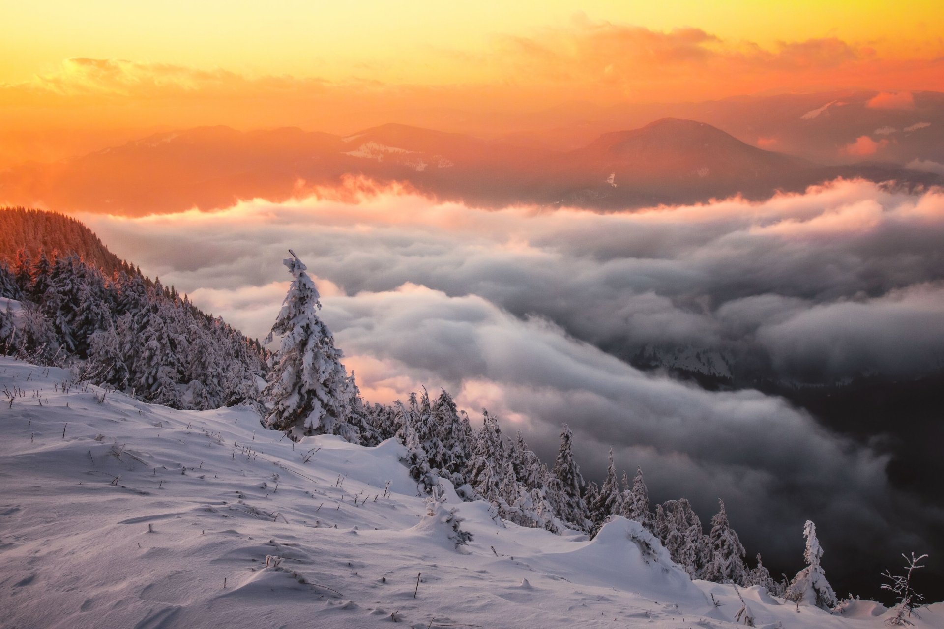 Download Nature Mountain Sunset Snow Cloud Winter Landscape 4k Ultra HD ...