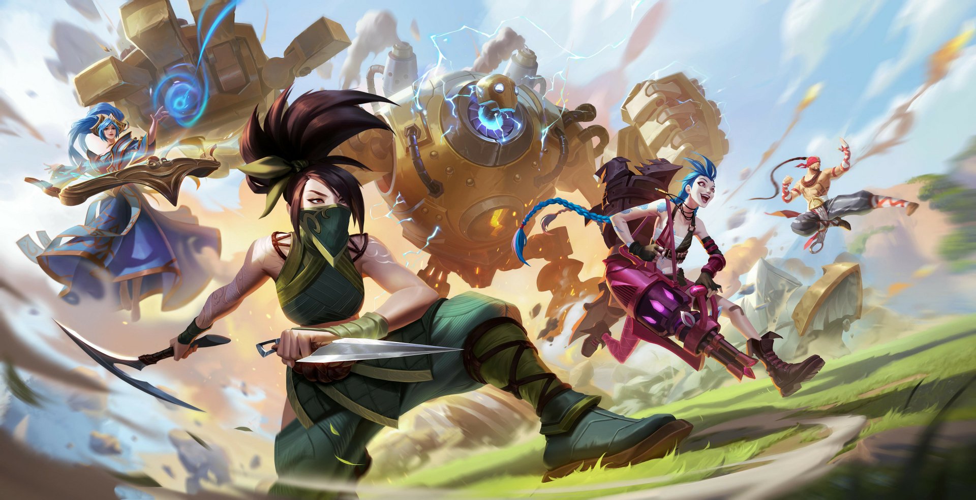 Wild Rift Champions Clash HD Wallpaper | Jinx, Sona, Lee Sin, and Akali ...
