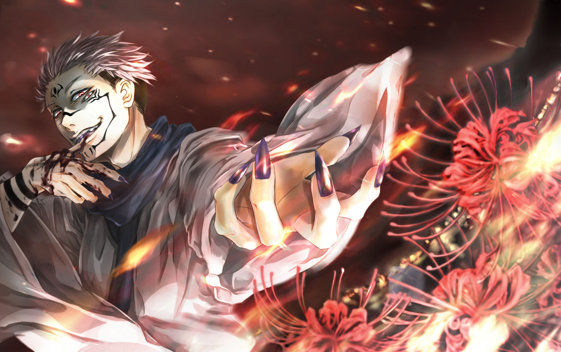 Sukuna's Fierce Gaze: HD Anime Wallpaper with Pink Hair & Red Eyes by ...
