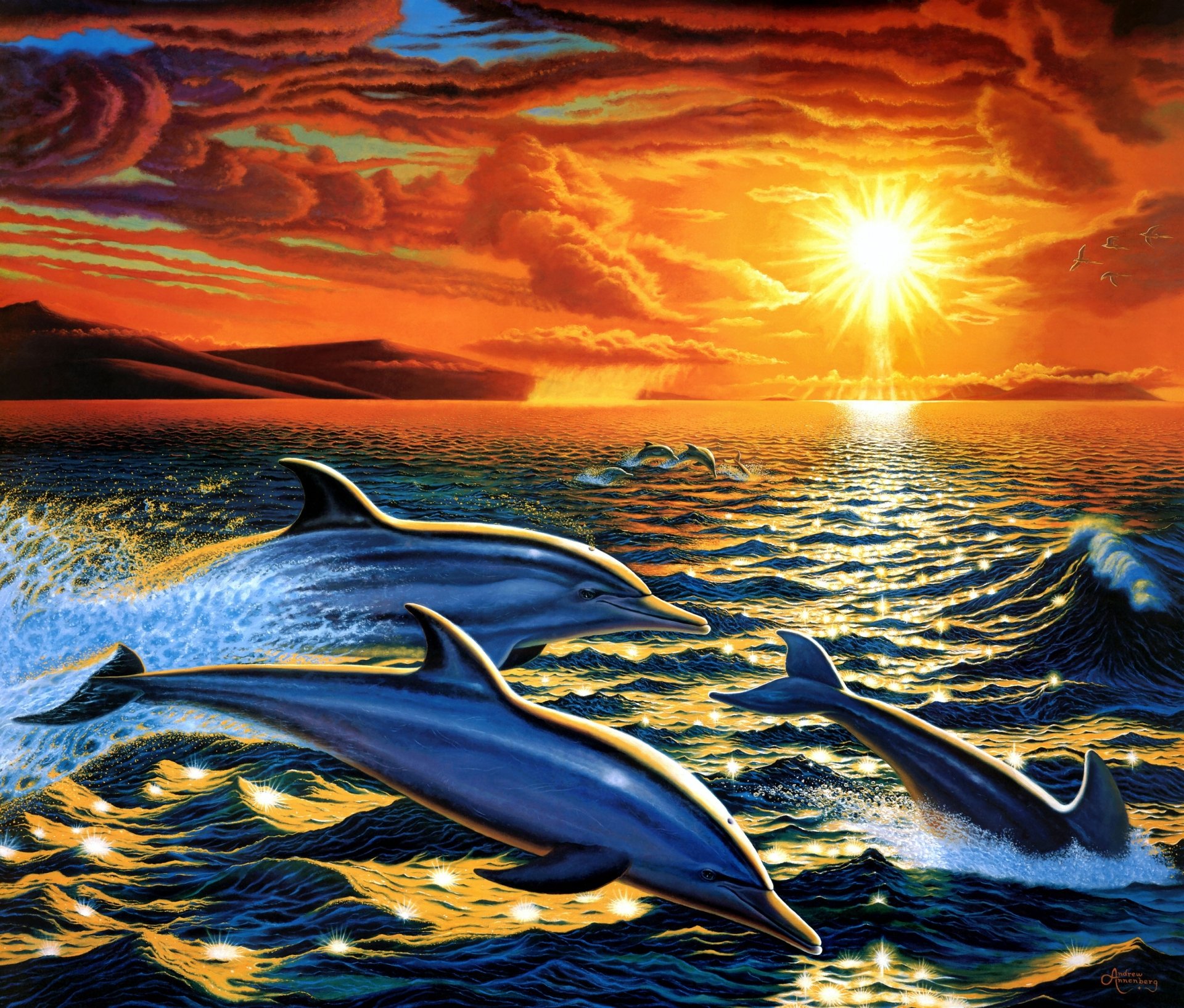 Download Dolphin Artistic Painting HD Wallpaper by Andrew Annenberg