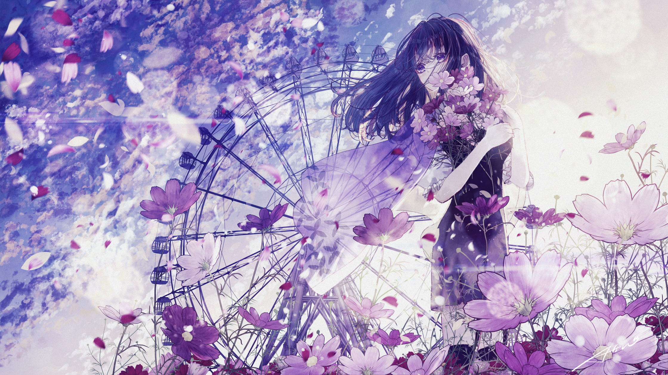 Anime Girl Flower Wallpaper Anime Girl Wall Mural – Watercolor