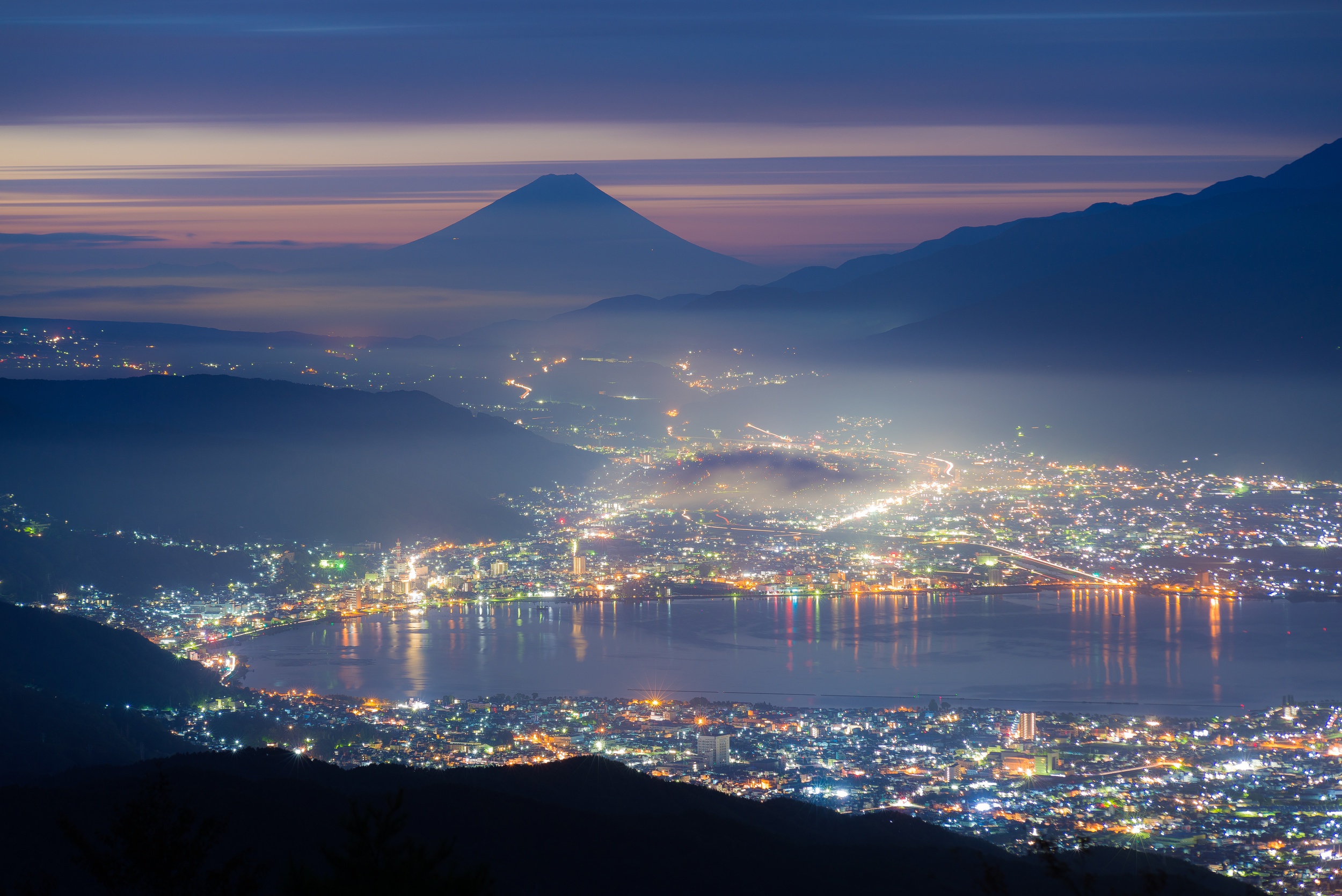 Download Night Japan City Nature Mount Fuji HD Wallpaper