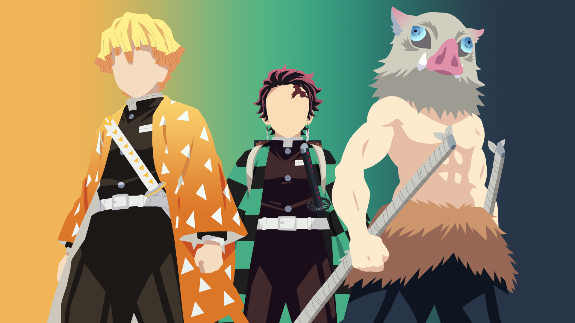 Minimalist Demon Slayer 4K Wallpaper: Tanjiro, Zenitsu & Inosuke by ...