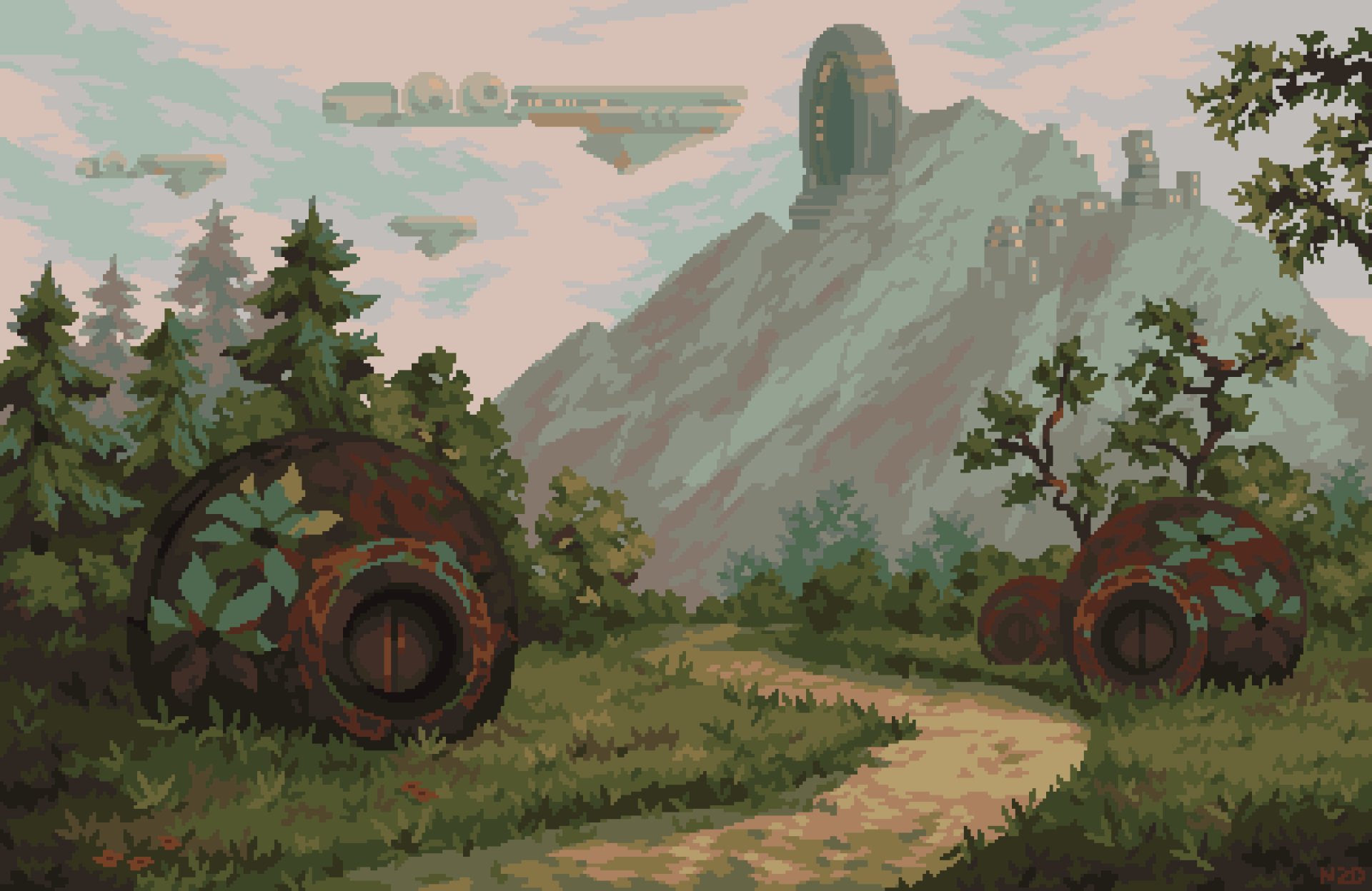 4K Pixel Art Pathway: Artistic Journey Through Mystical Hills
