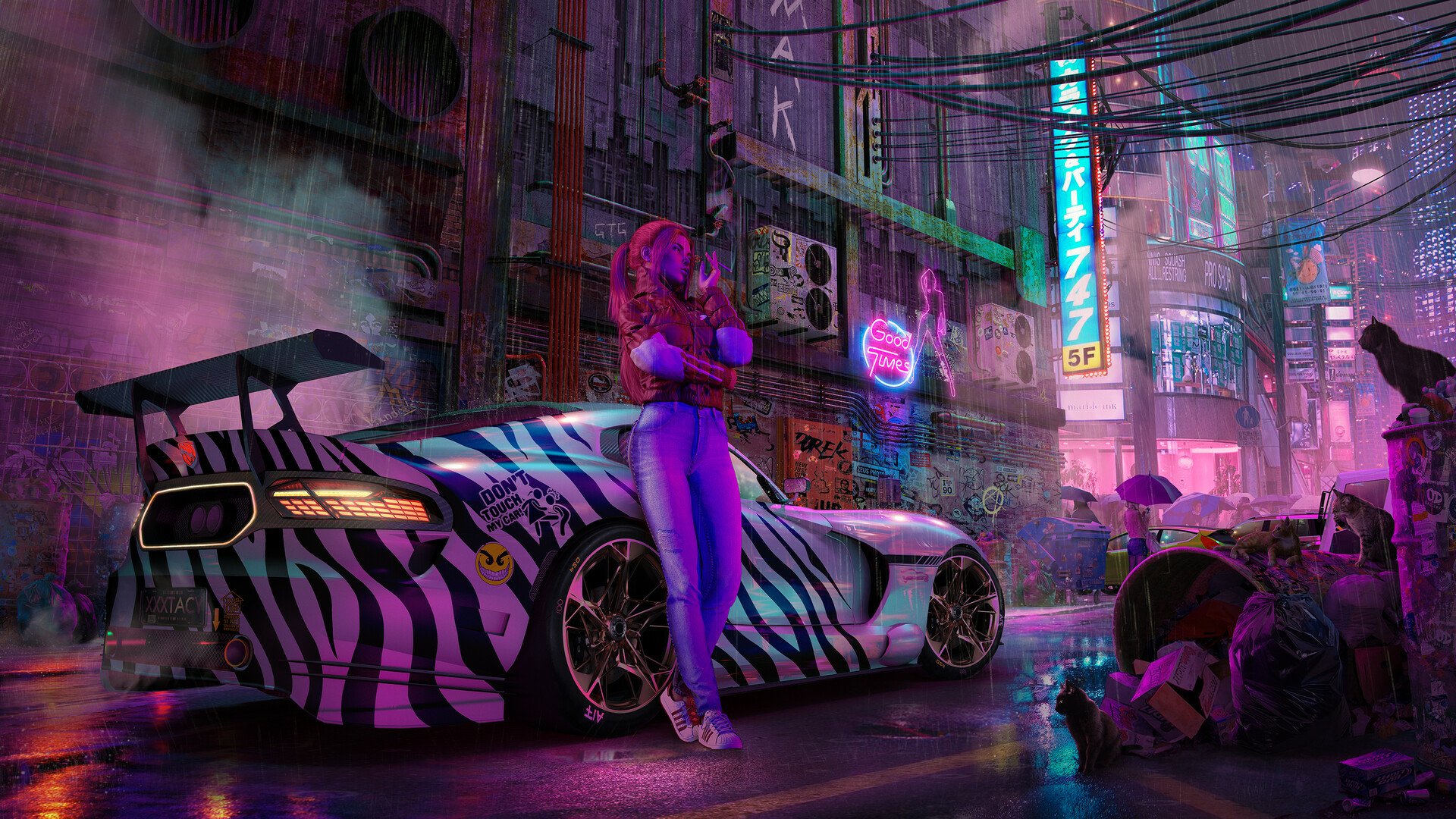 Download Rain Neon Sci Fi Cyberpunk HD Wallpaper by Giorgos Tsolis