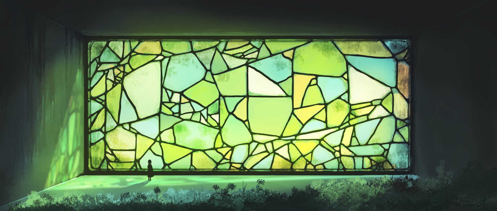 Verdant Mosaic Window — Abstract 4K Digital Art Wallpaper by Gracile