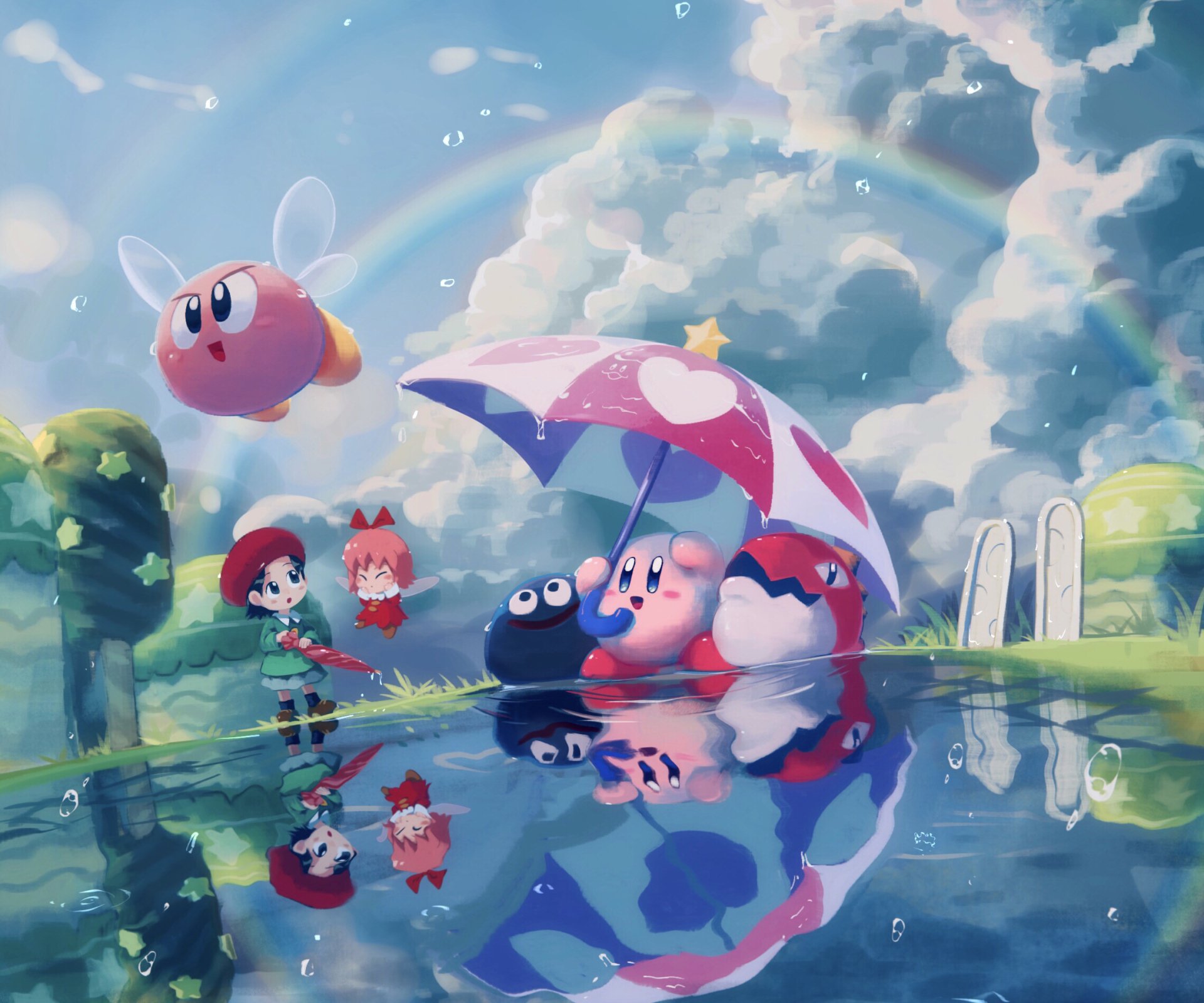 Kirby HD Adventure: Colorful Video Game Dreamscape Wallpaper by すびかか