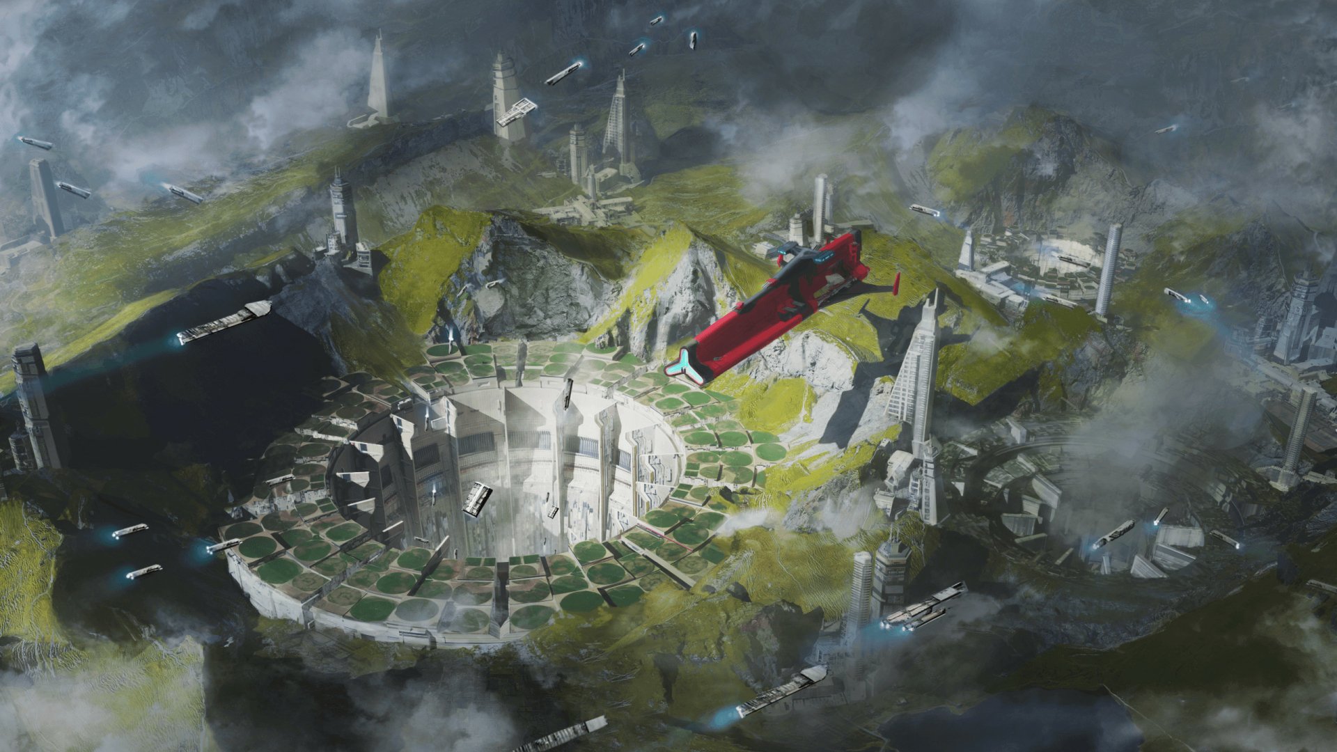 Crimson Scout — 2K Quad HD Spaceship Over Orbital Citadel by Marnix Rekkers