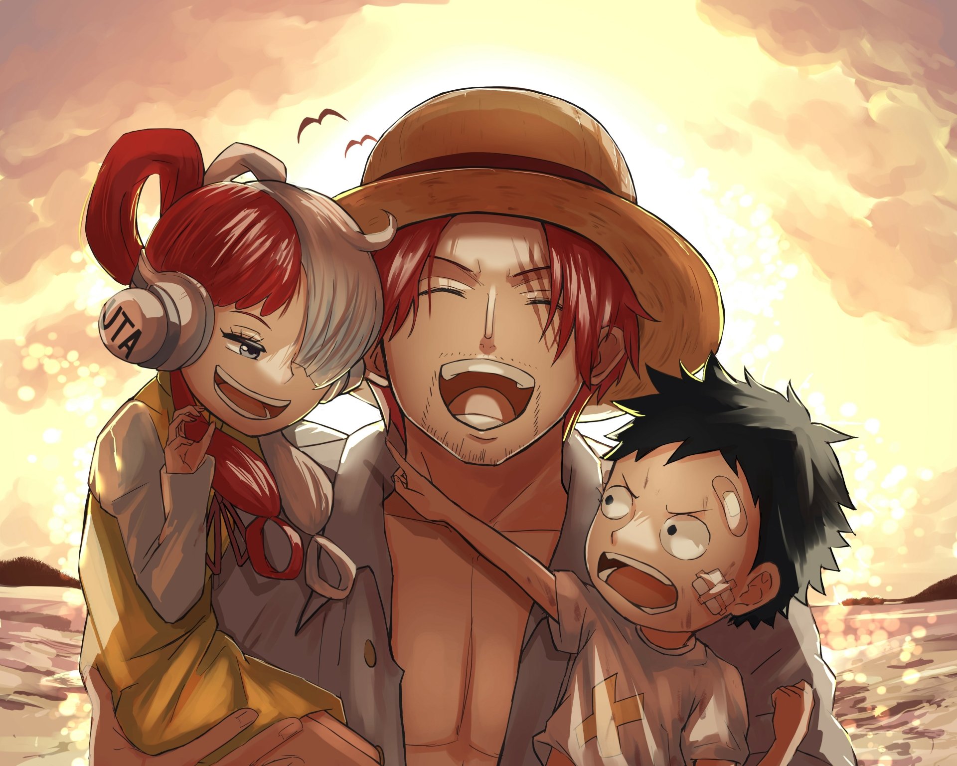 Epic One Piece 4K: Luffy, Shanks & Uta United in Adventure by いけっち