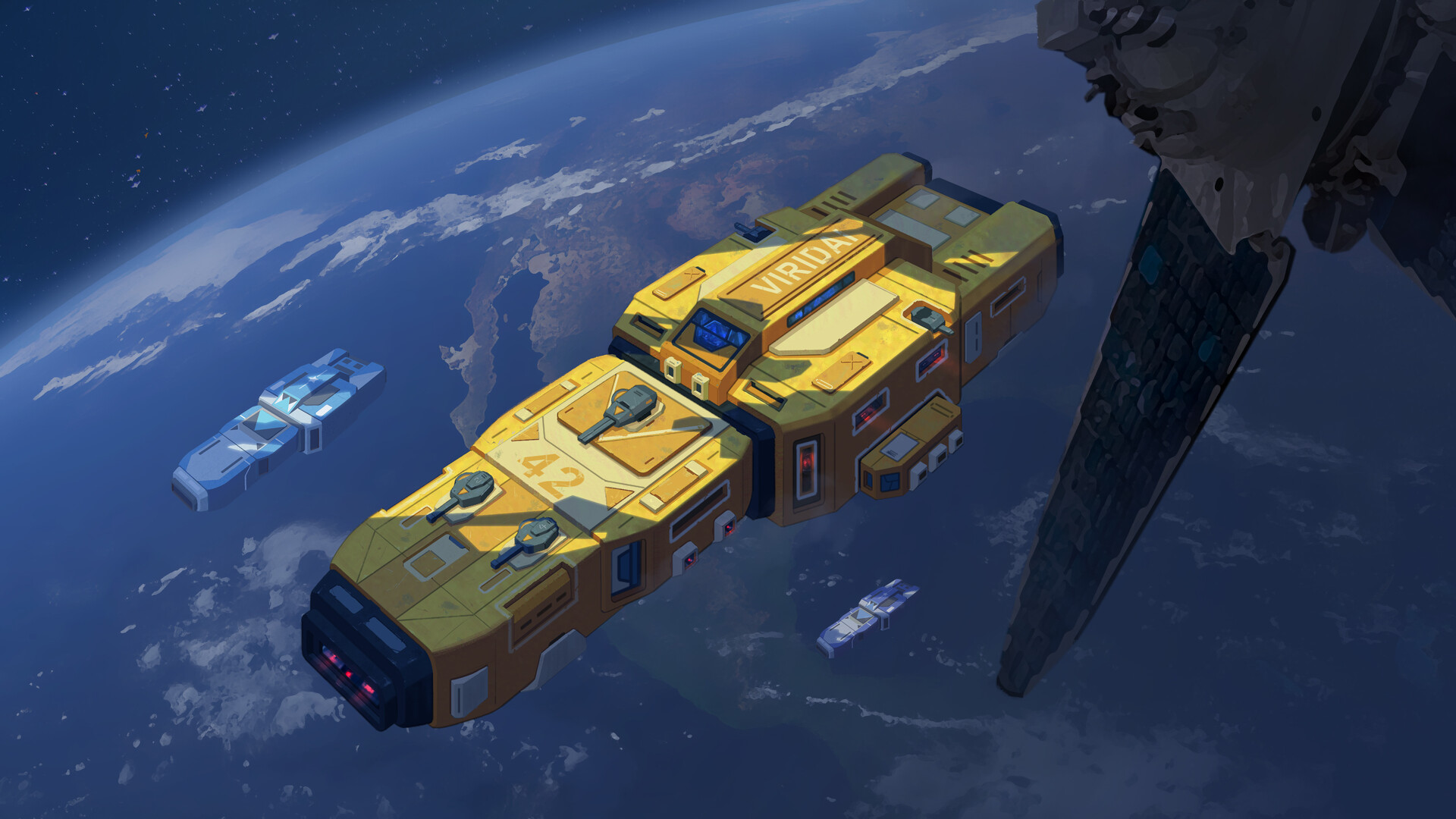 Futuristic Spaceship Orbiting Earth HD Wallpaper by Viridai