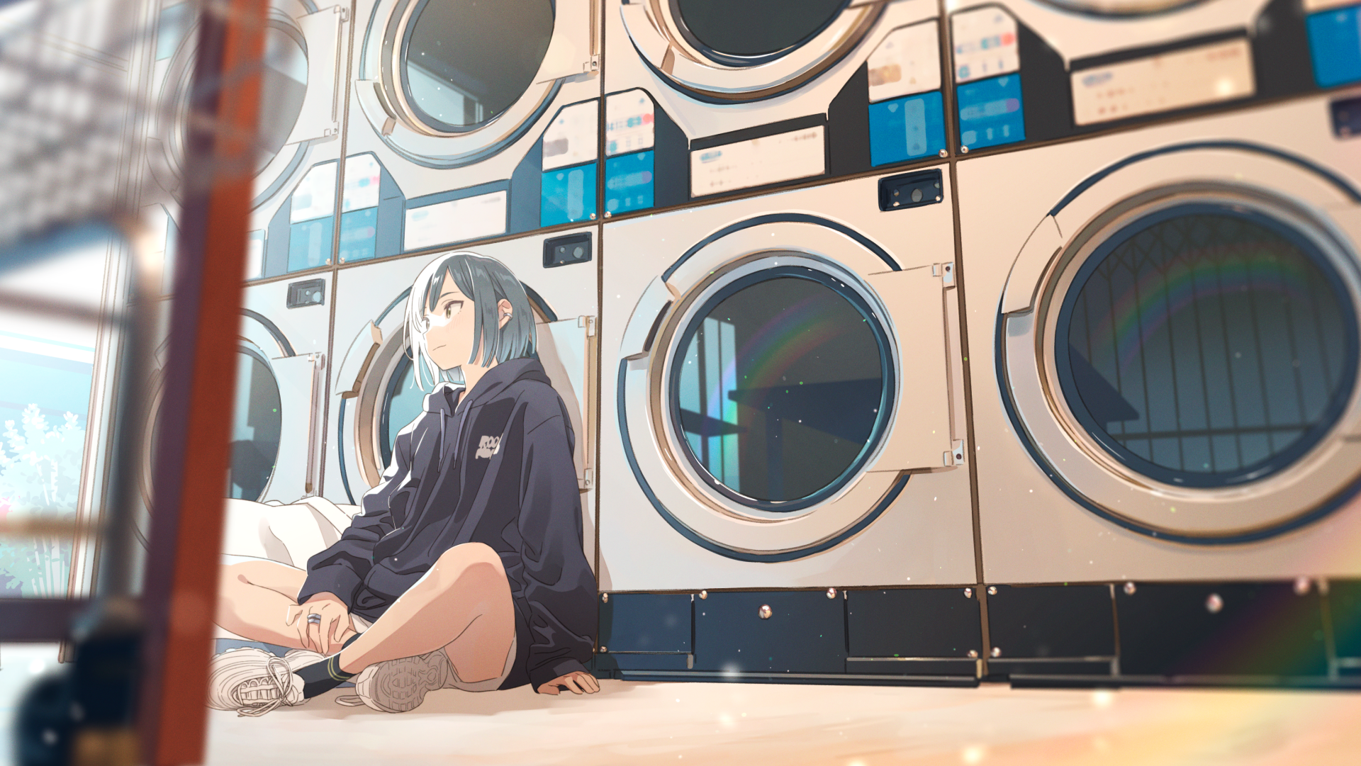 HD Anime Girl Vibes: Serene Moments in the Laundromat by へちま ...