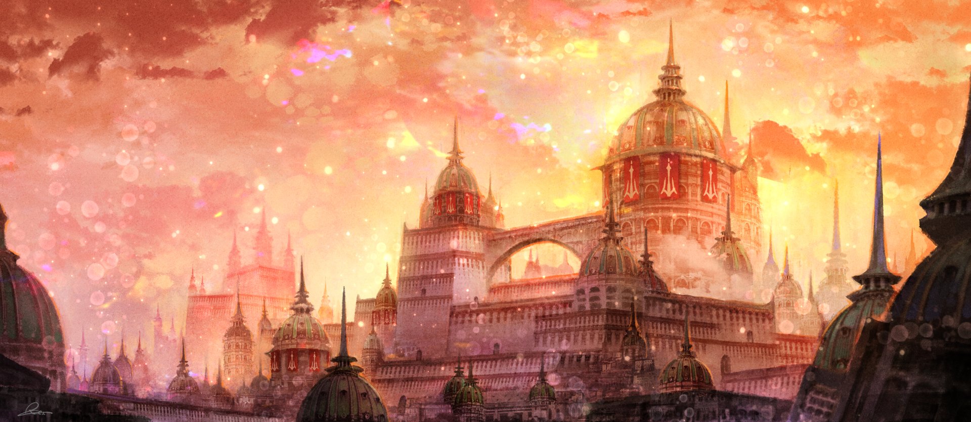 Golden Spires — 2K Quad HD Fantasy City Wallpaper by R.E.C | 3541x1538 ...