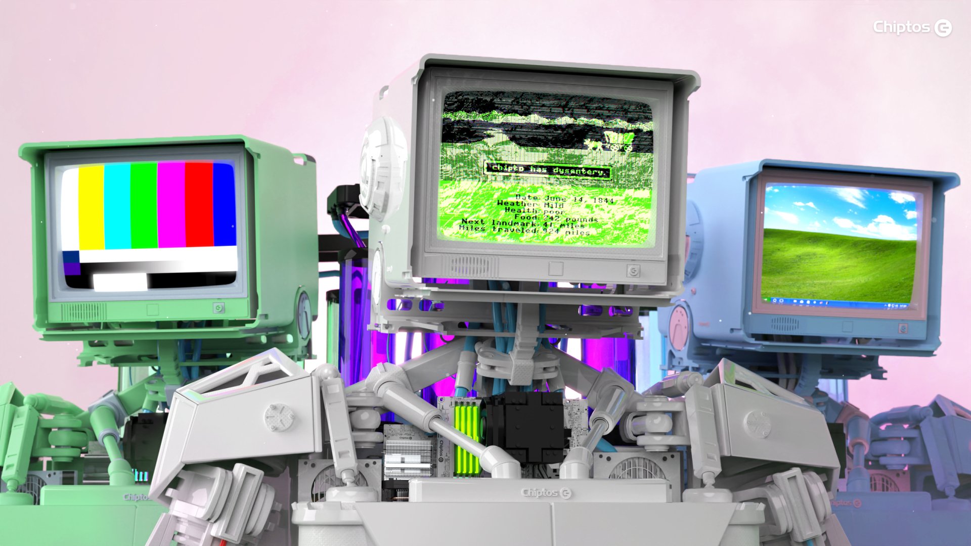 Chiptos X 3D Robot CRT TV Head Monitor 4K NFT Wallpaper Desktop ...