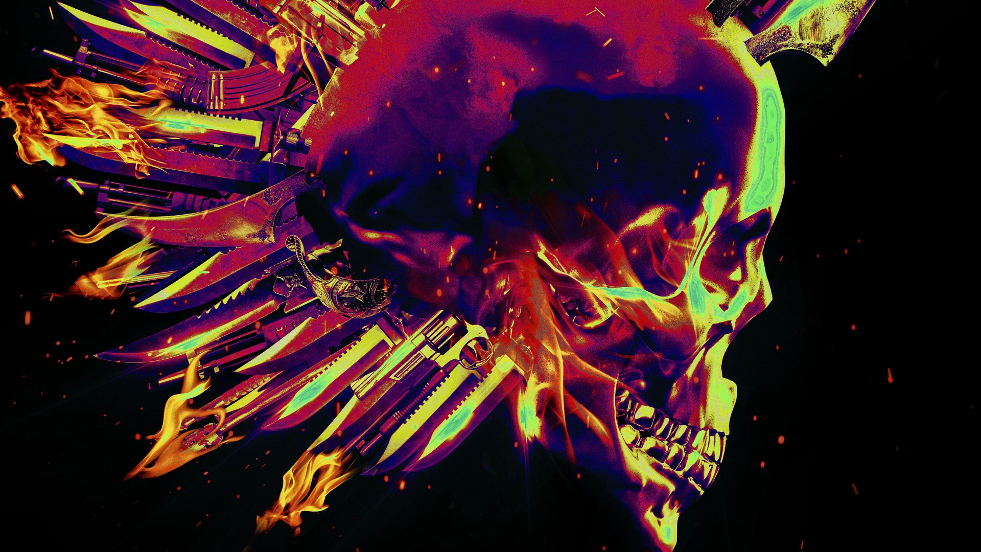 Expend4bles-Themed Neon Skull HD Wallpaper