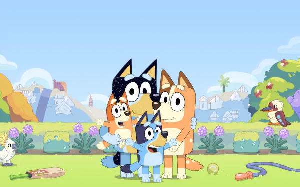 Bluey HD Wallpaper: Fun and Adventure in a Vibrant TV Show Scene