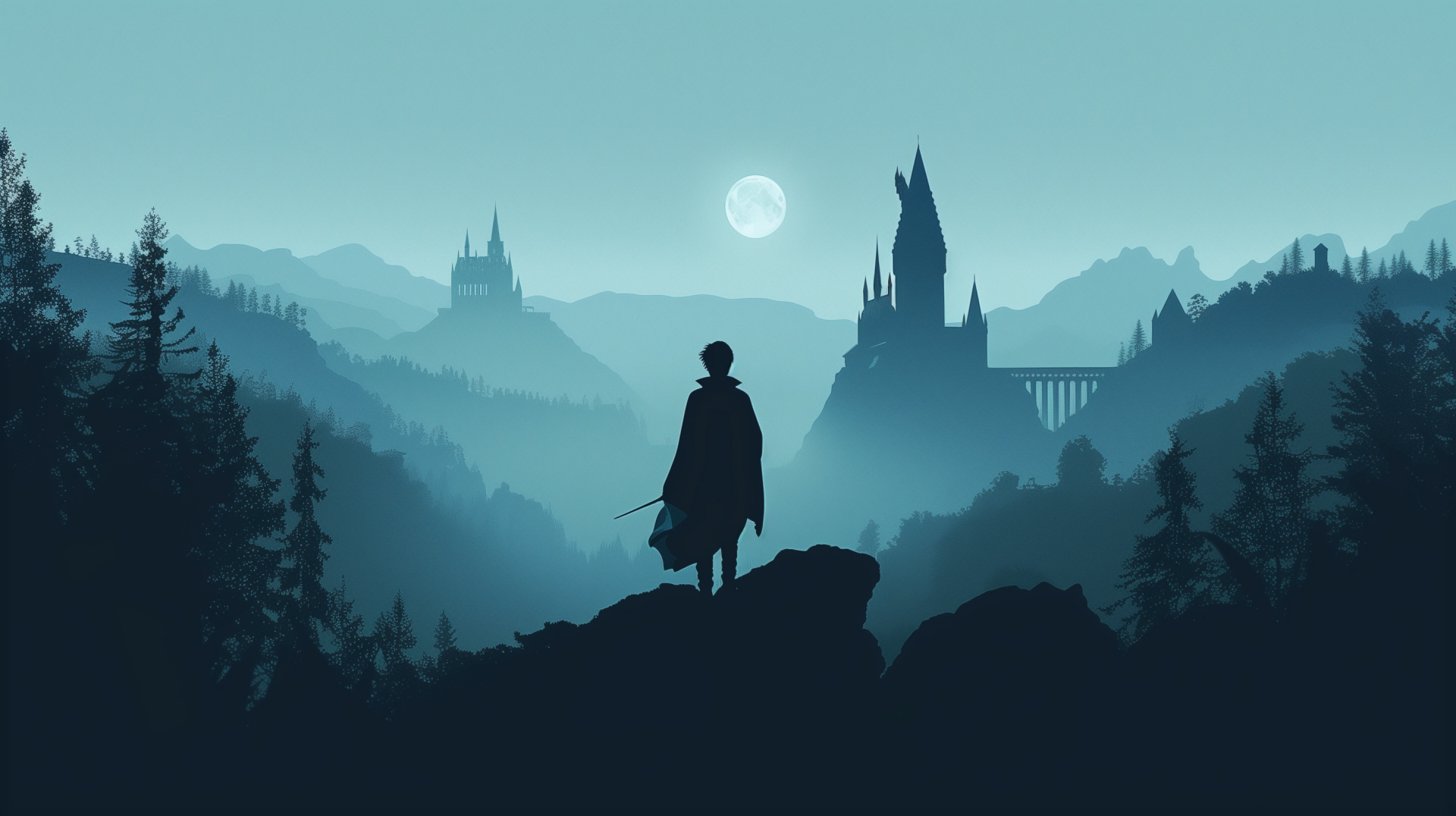 Moonlit Hogwarts Castle Silhouette - Harry Potter HD Wallpaper by ...