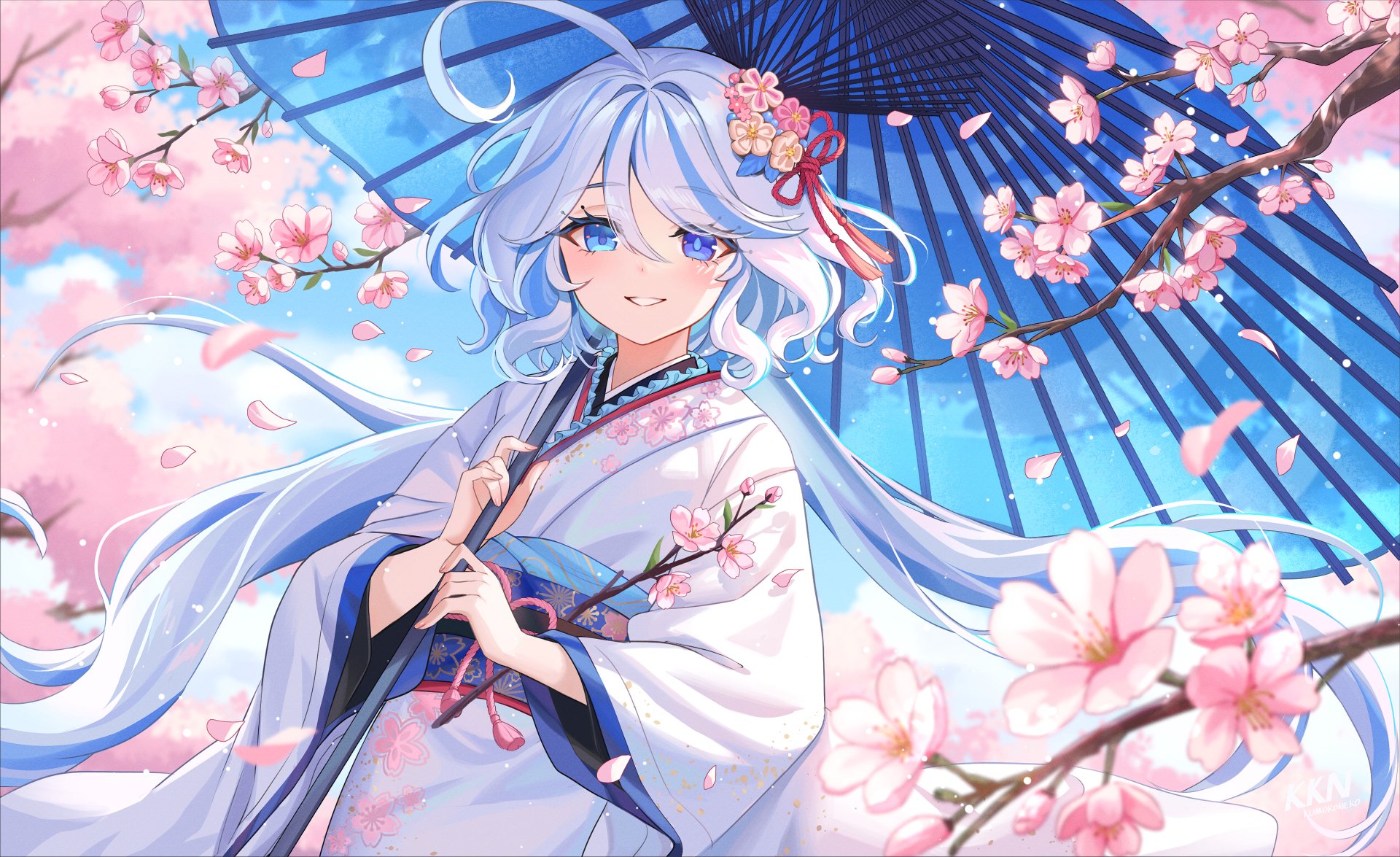 HD Genshin Impact Furina Wallpaper - Elegant Sakura Serenity by 雲小猫