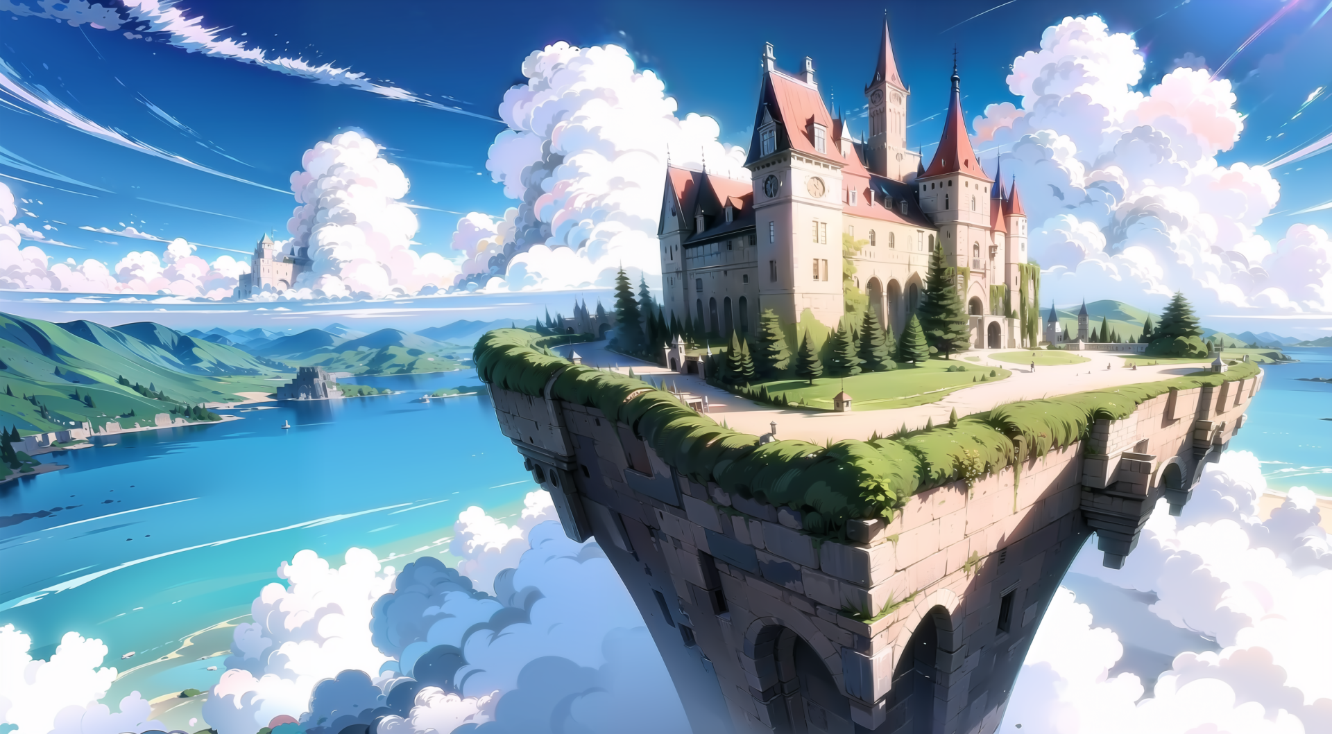 Download Castle Anime Castle Cloud Ocean Floating Island HD Wallpaper ...
