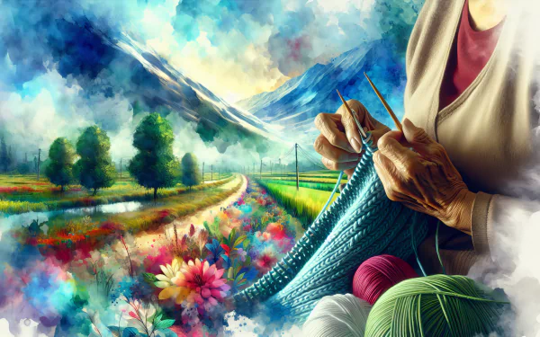 Serene Knitting in Pastoral Landscape HD Wallpaper by QuantumCurator