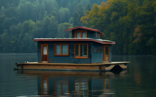 Serene Houseboat at Sunset - 4K Ultra HD Wallpaper by robokoboto