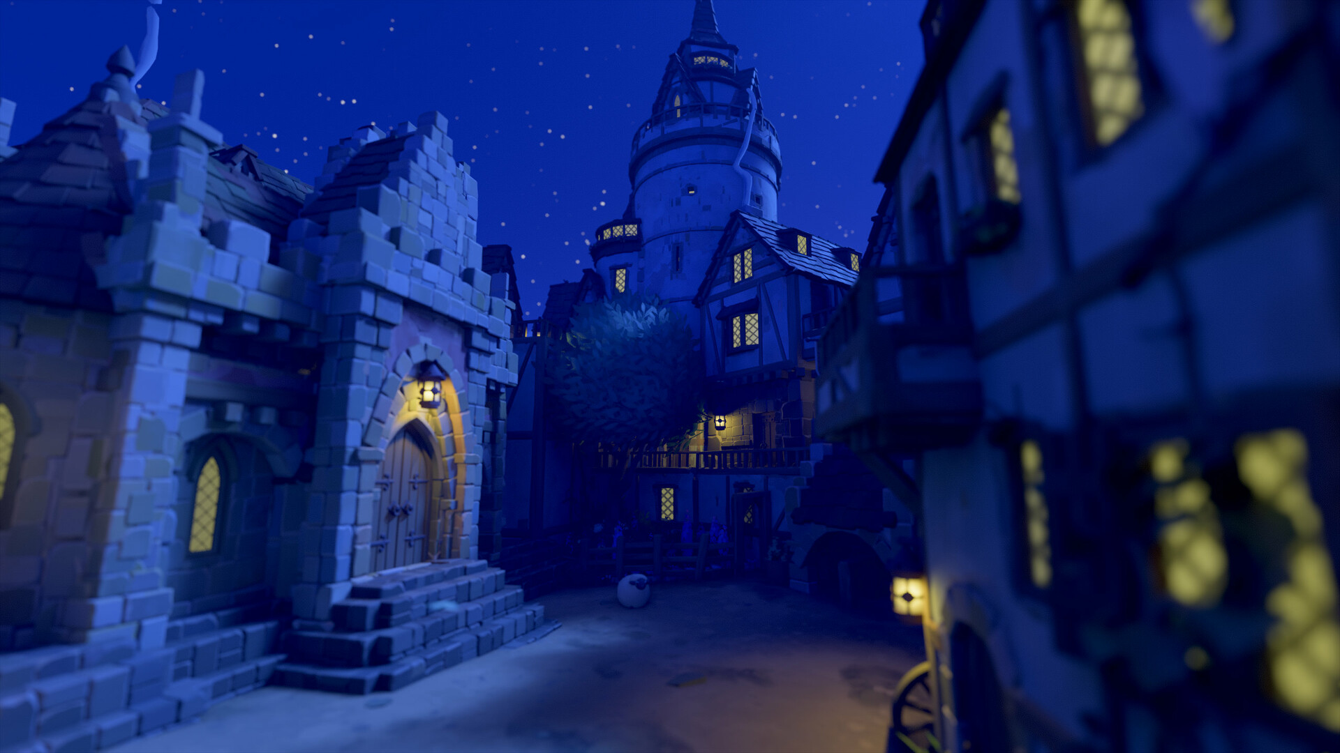 Tiny Glade HD Wallpaper: Enchanting Night in a Video Game Village