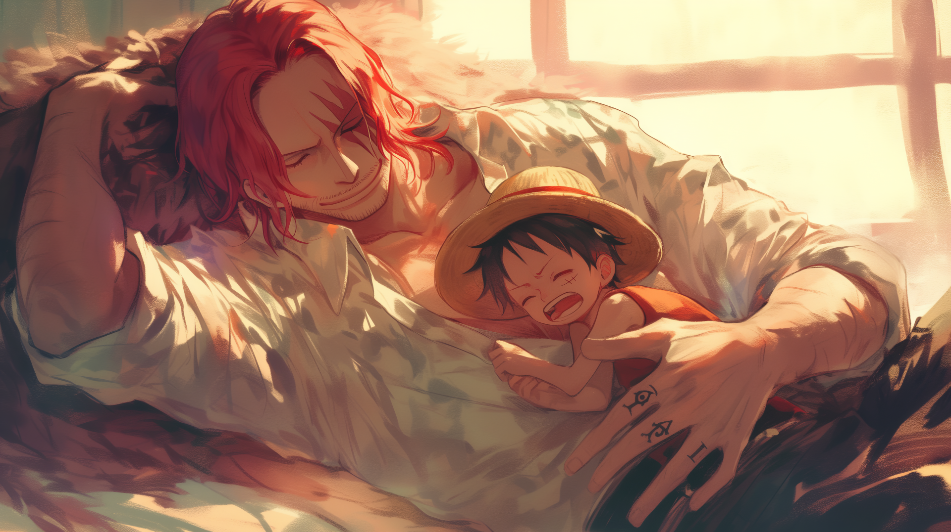 Kawaii One Piece HD Wallpaper: Shanks & Monkey D. Luffy by patrika
