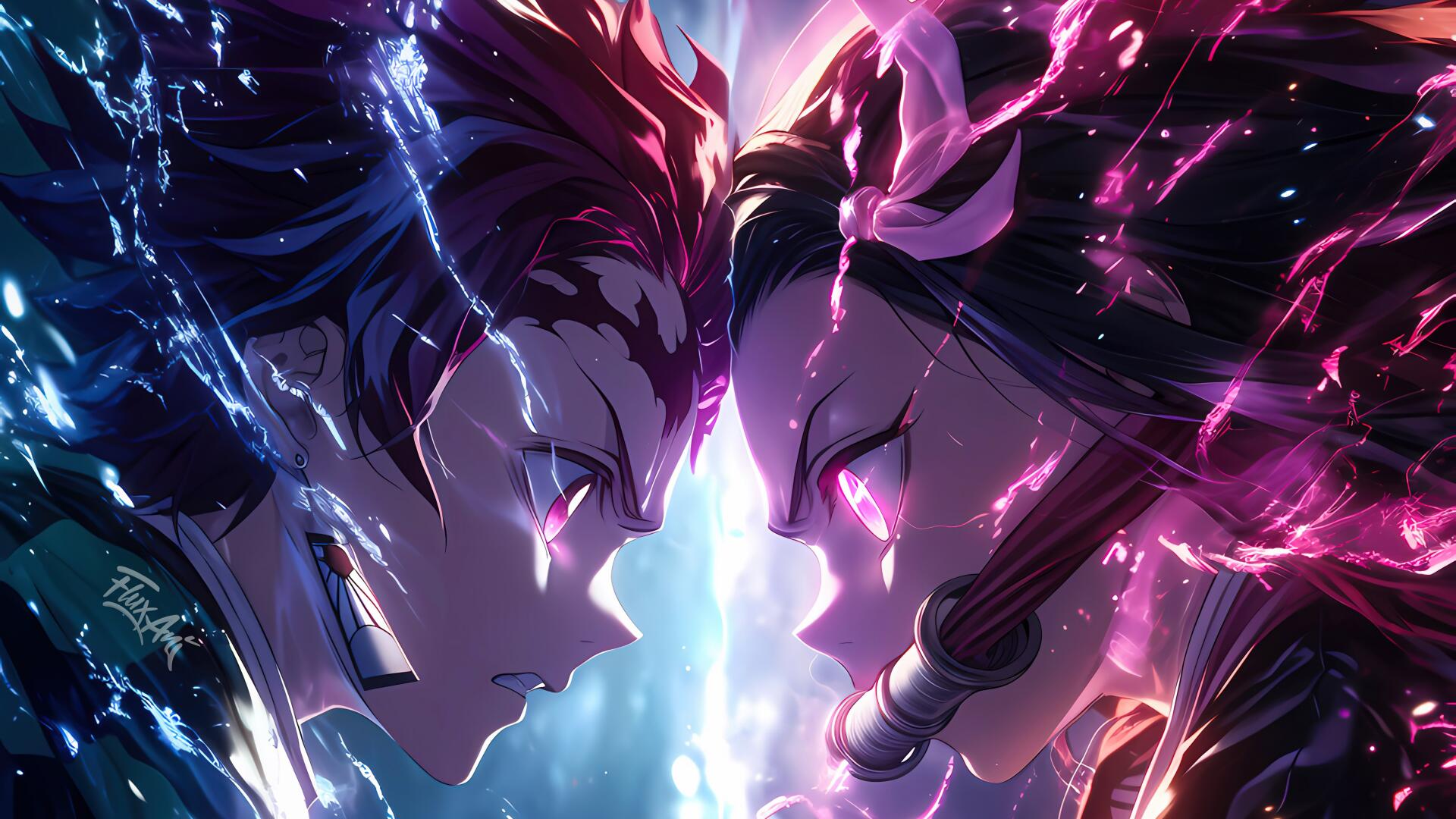 Demon Slayer 4K Ultra HD: Tanjiro & Nezuko's Fiery Showdown Wallpaper