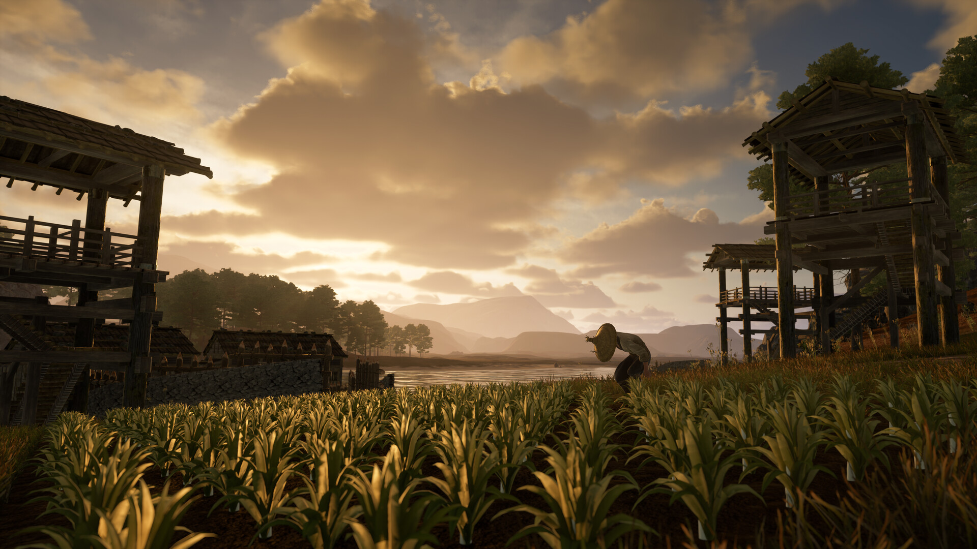 Sengoku Dynasty HD Wallpaper: Serene Landscape at Dusk