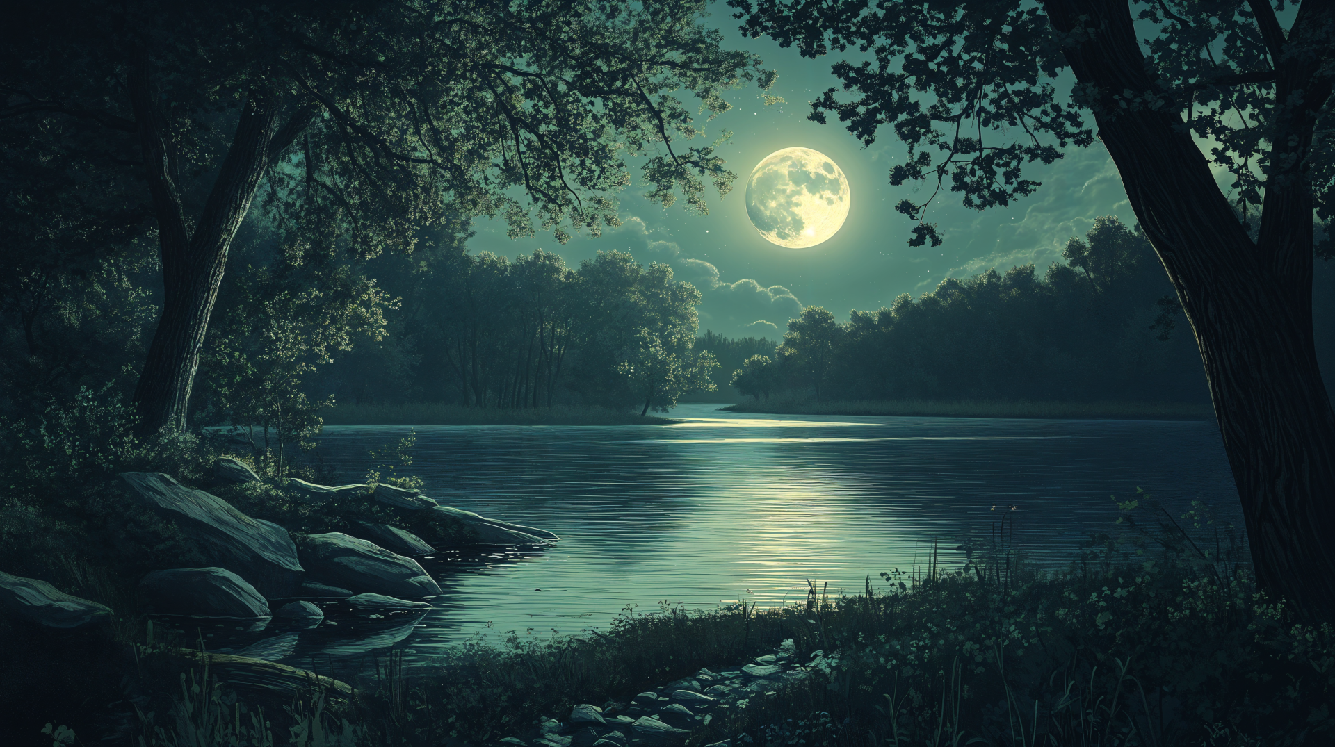 Moonlit Lake: A Stunning 4K Ultra HD Wallpaper of Nature by robokoboto