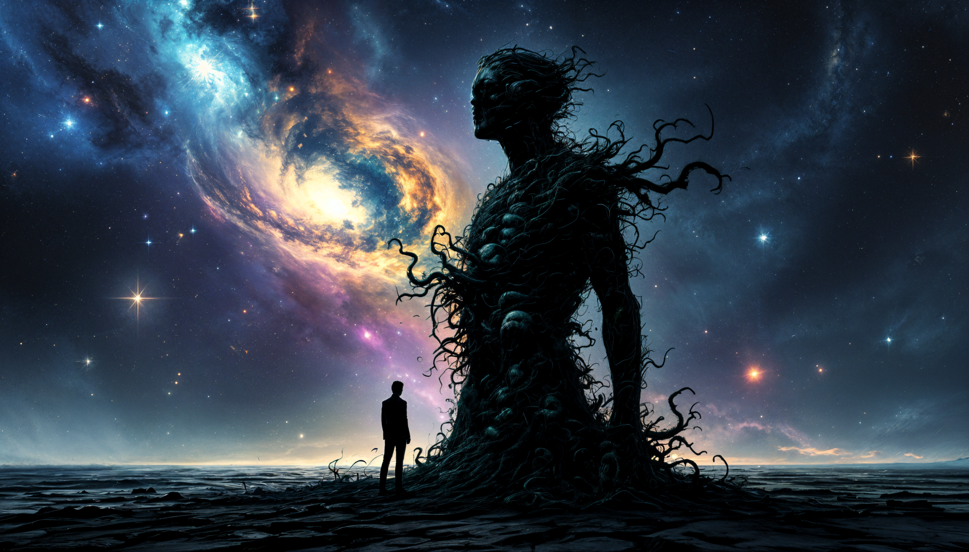 Embracing the Abyss: An Artistic 4K Ultra HD Wallpaper of Humanity and Evil by robokoboto