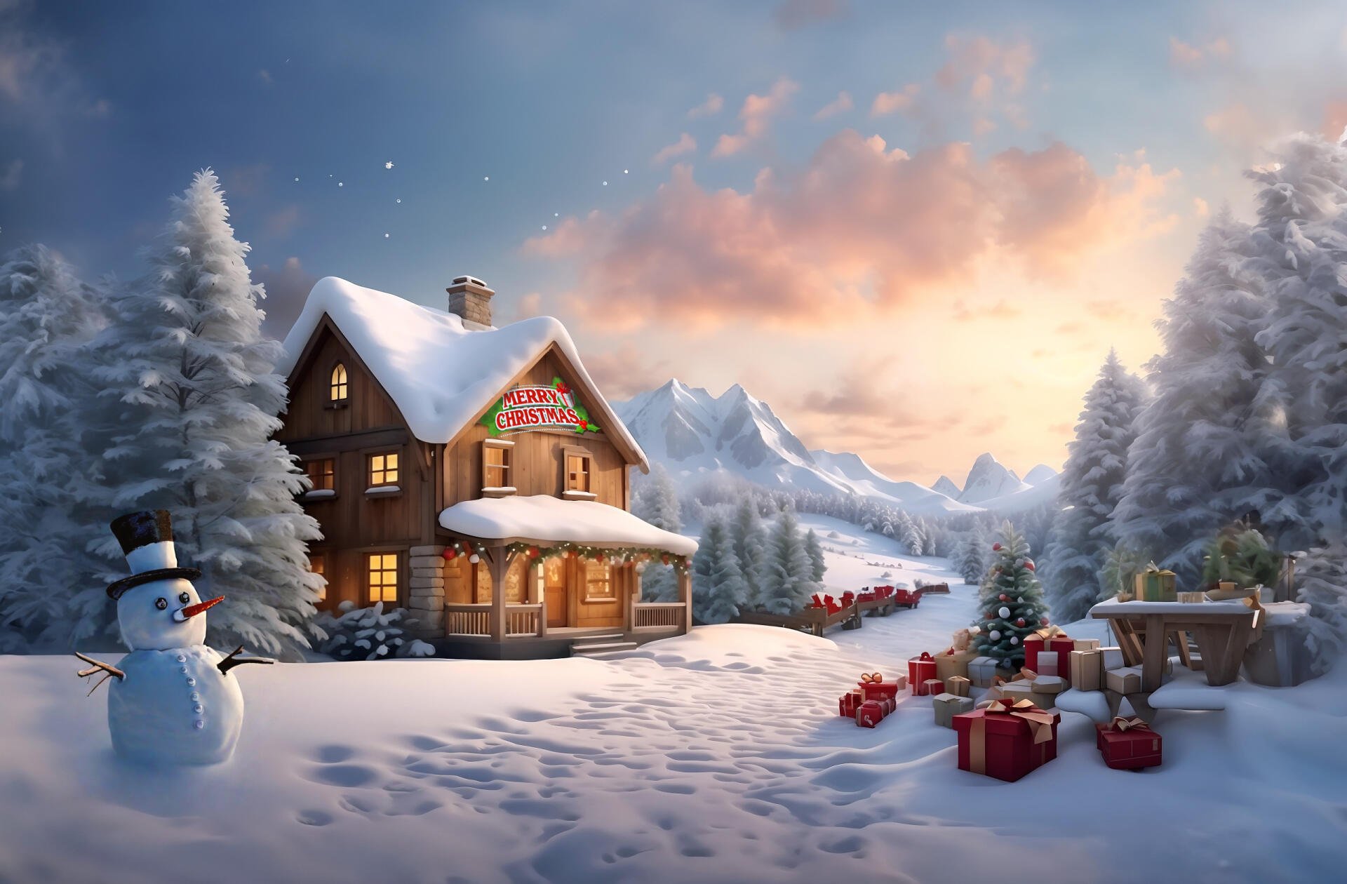 Christmas cabin wallpaper with christmas decorations by Dzoke ...