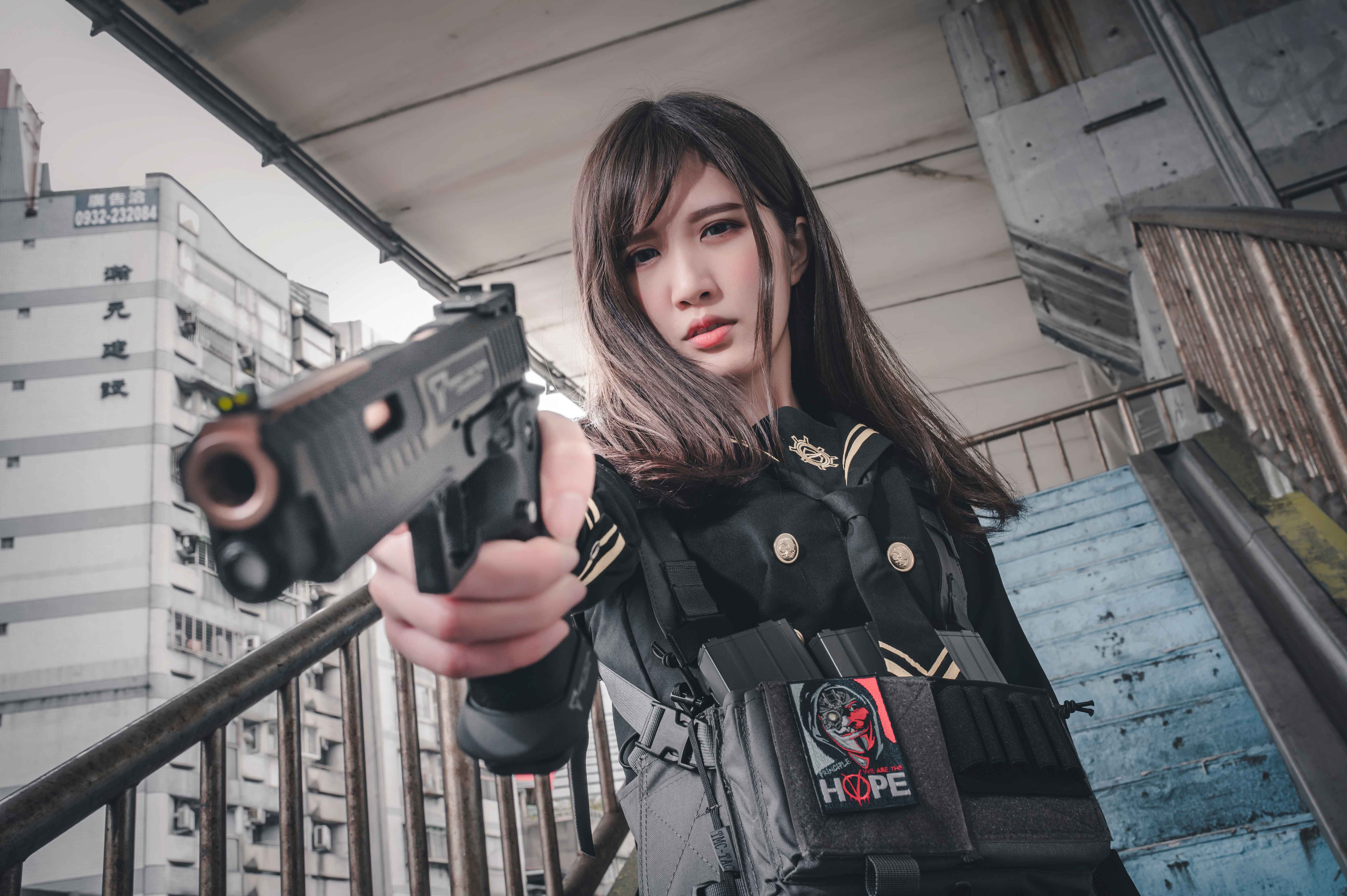 Rooftop Vigil — 4K Asian Guardian with Gun