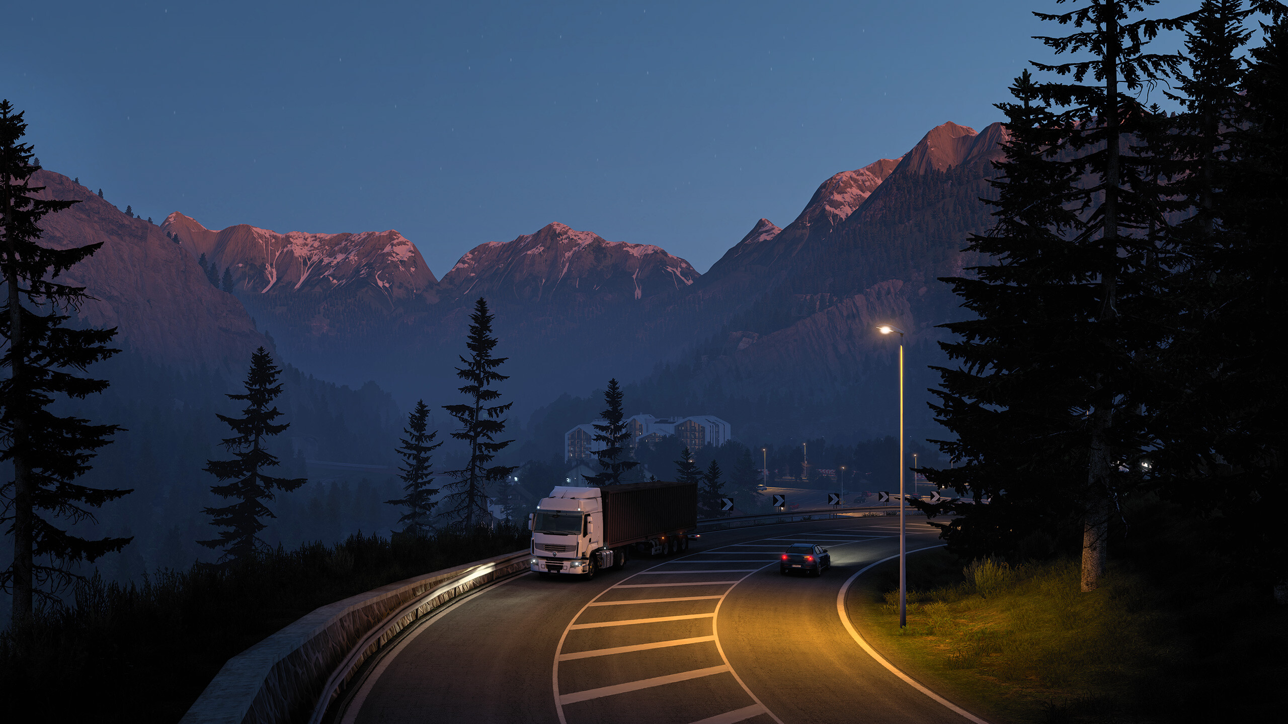 Euro Truck Simulator 2 HD Wallpaper – Scenic Mountain Road at Dusk