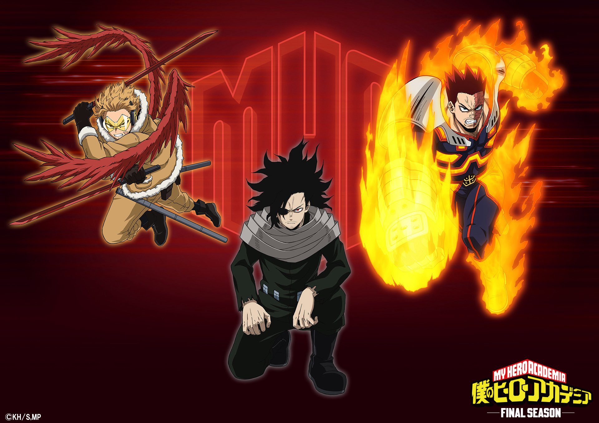 My Hero Academia Trio: Endeavor, Eraserhead & Hawks HD Wallpaper