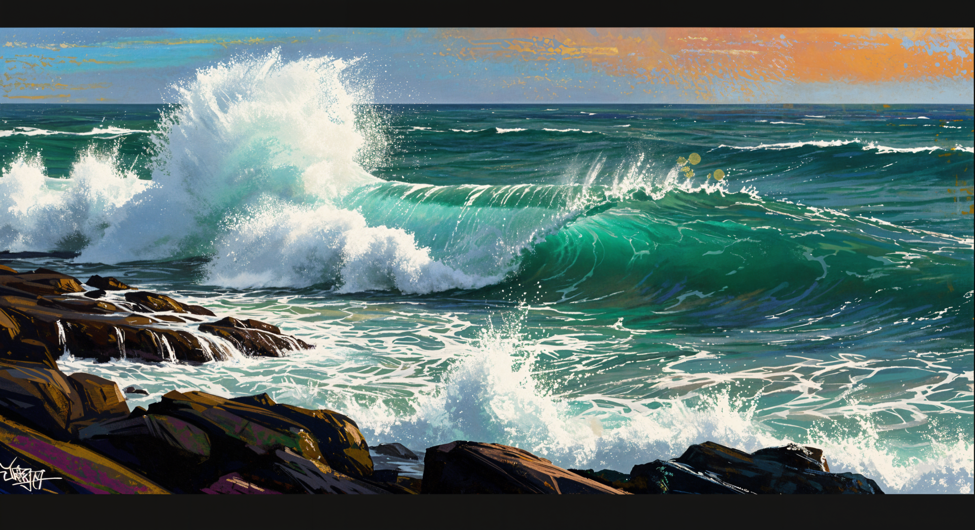 4K Ultra HD Ocean Waves Crashing on Rocky Shoreline Wallpaper by QuantumCurator