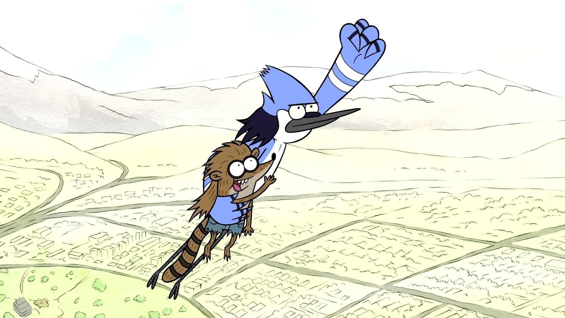HD Wallpaper: Mordecai and Rigby Flying - Regular Show Adventure