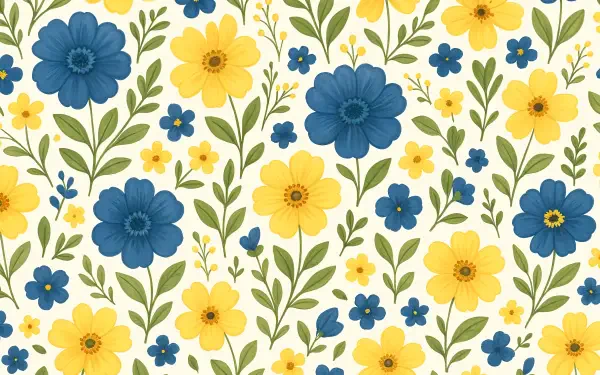4K Ultra HD Vibrant Blue and Yellow Flower Pattern Wallpaper by ...
