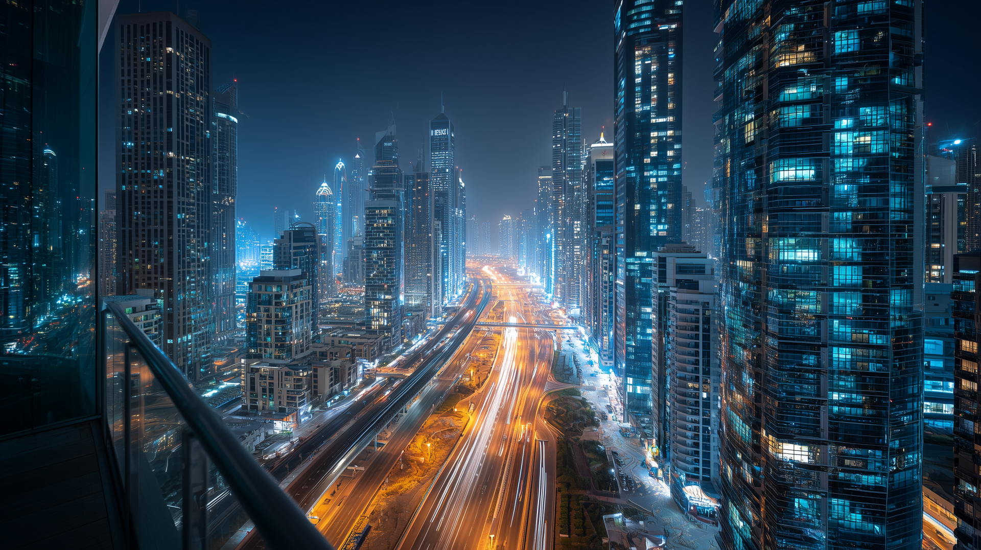 Midnight Balcony: City Light Trails HD by patrika