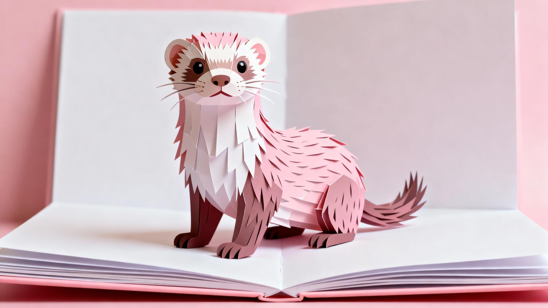 Papercraft Pink Ferret — 4K Ultra HD Wallpaper by QuantumCurator