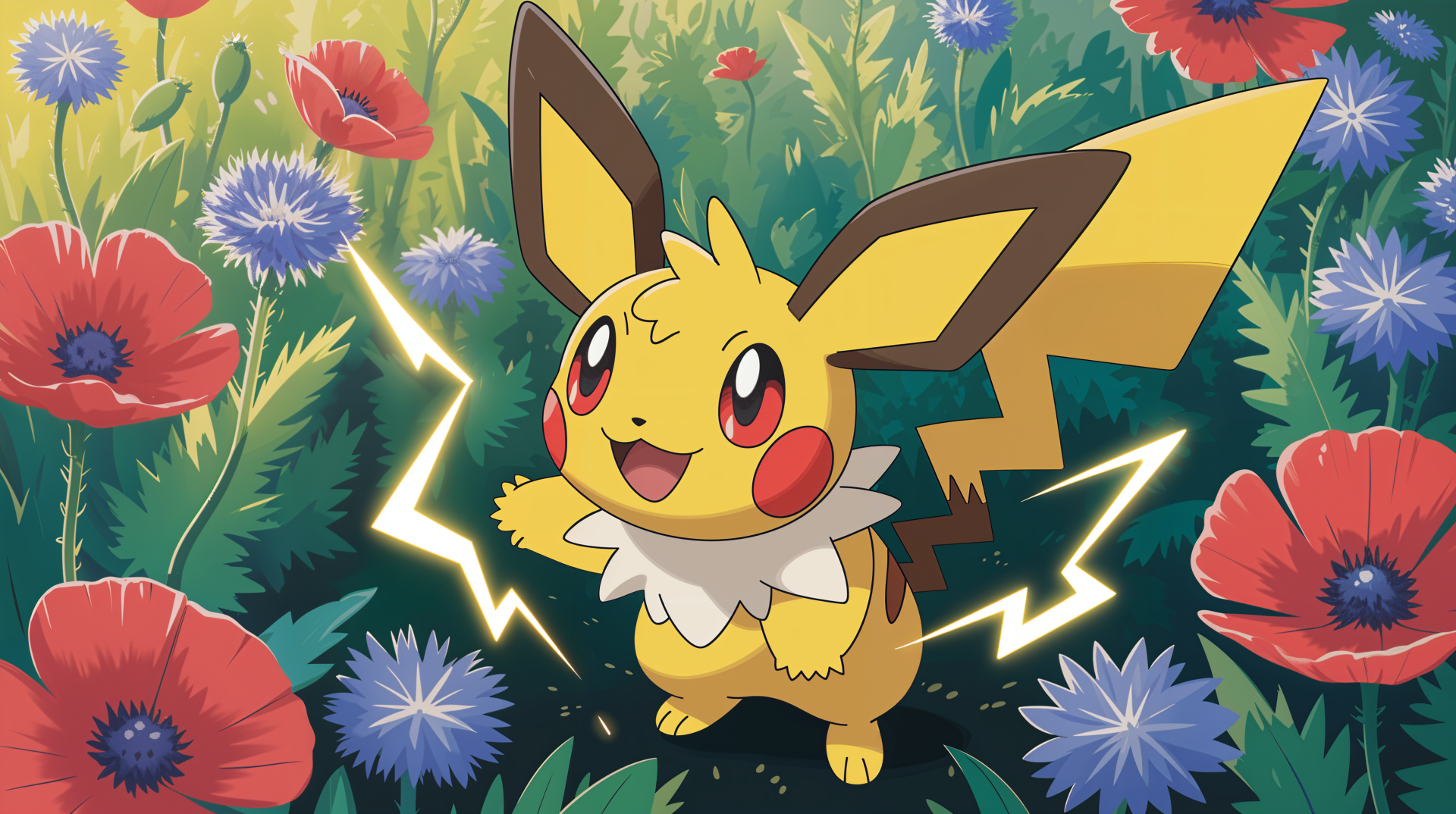 Pichu: 4K Ultra HD Sparkling Meadow Wallpaper by QuantumCurator