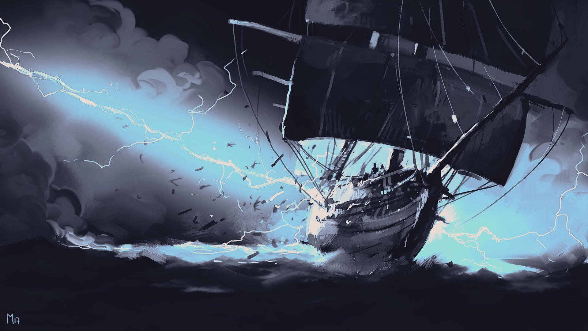 Lightning Galleon — HD Digital Painting Illustration Landscape ...