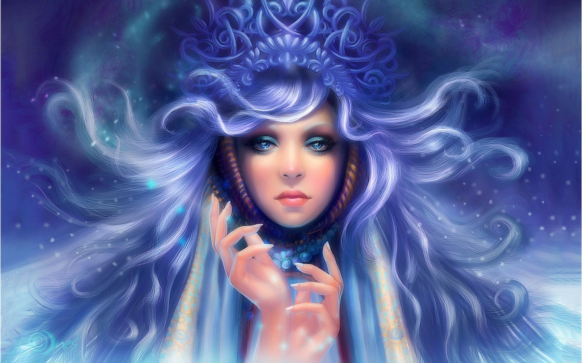 Enchanting Blue Fantasy: HD Wallpaper of a Mystical Woman | 1920x1200 ...