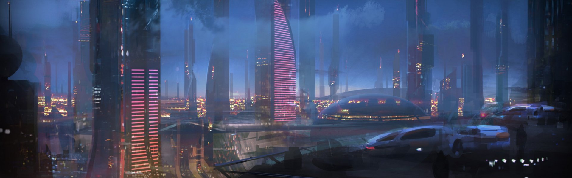 Neon Spire Skyline — Sci‑Fi Building HD Wallpaper