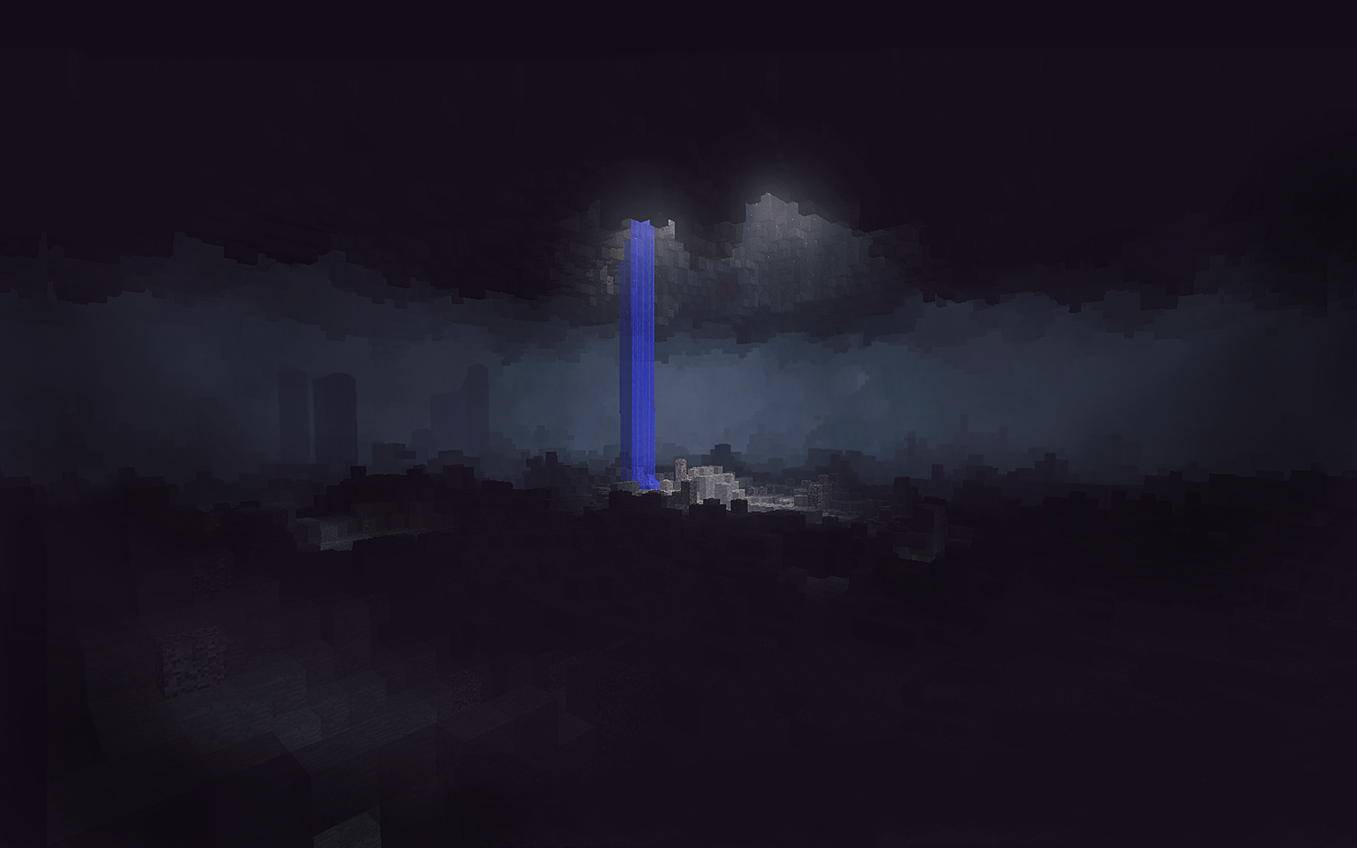 Minecraft Nightfall: HD Video Game Wallpaper with Mystical Blue Beacon
