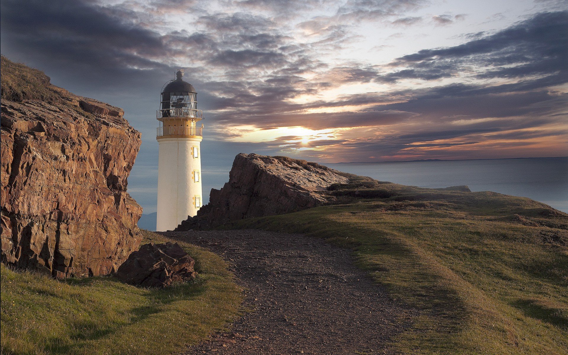 Sunset Lighthouse Cliff Landscape