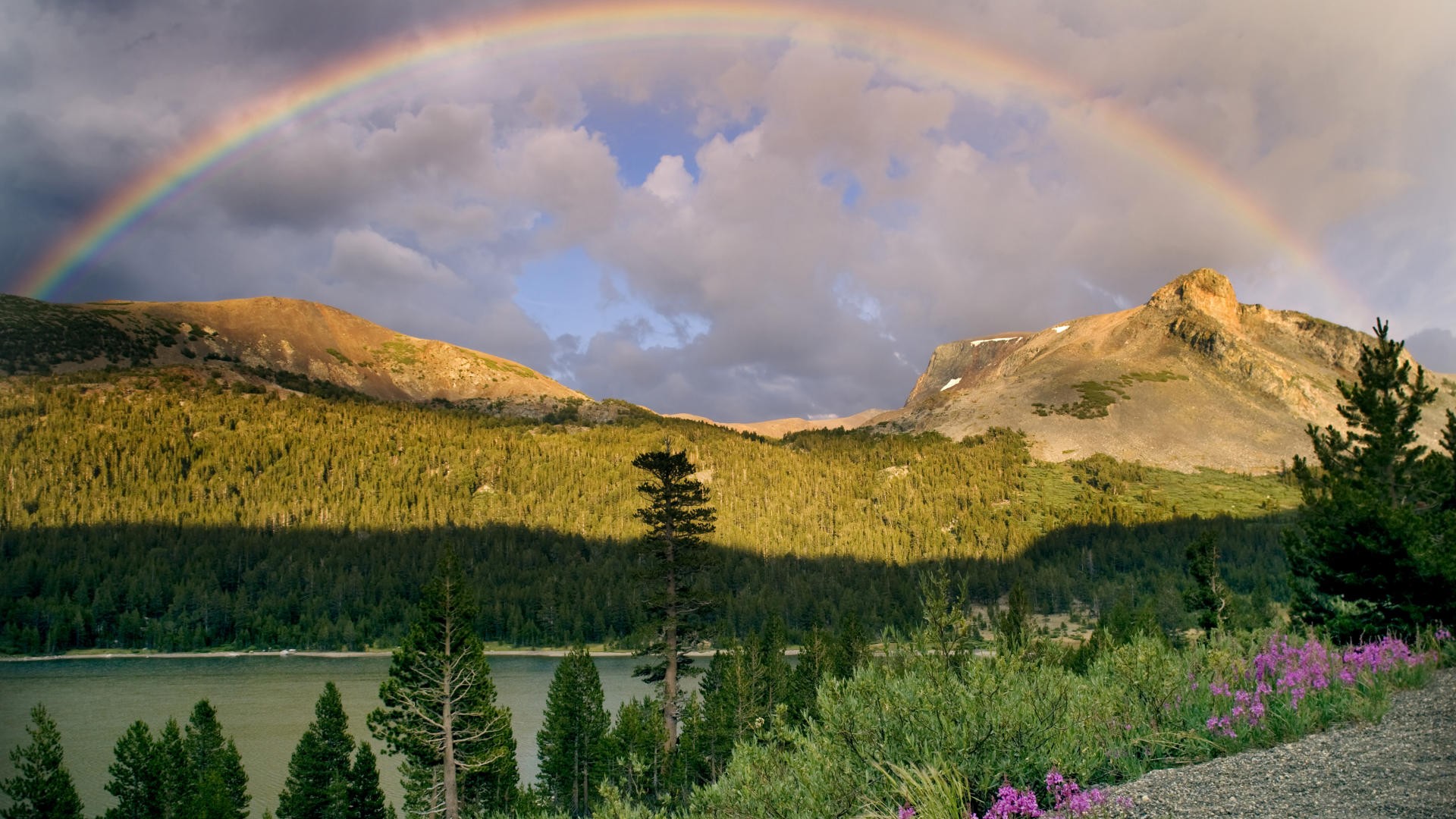 Download Mountain River Lake Landscape Nature Rainbow HD Wallpaper